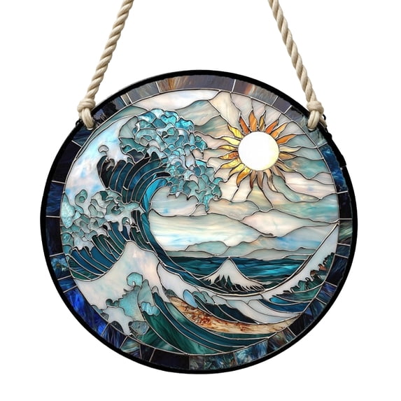Blue and White Waves Suncatchers Glass Window Panel Stained Glass ...