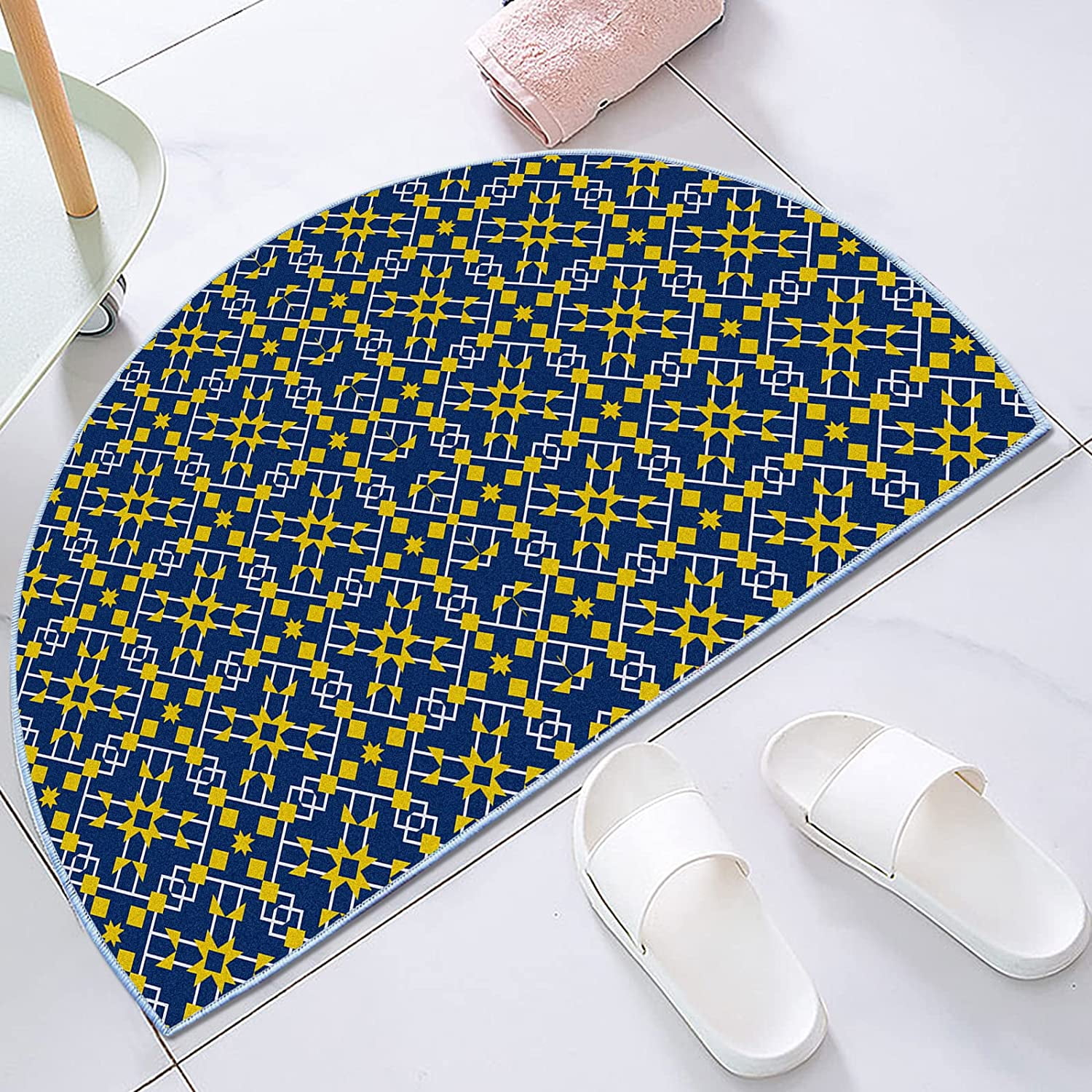 Blue and Yellow Abstract Geometry Half Round Door Mat Half Circle Area ...