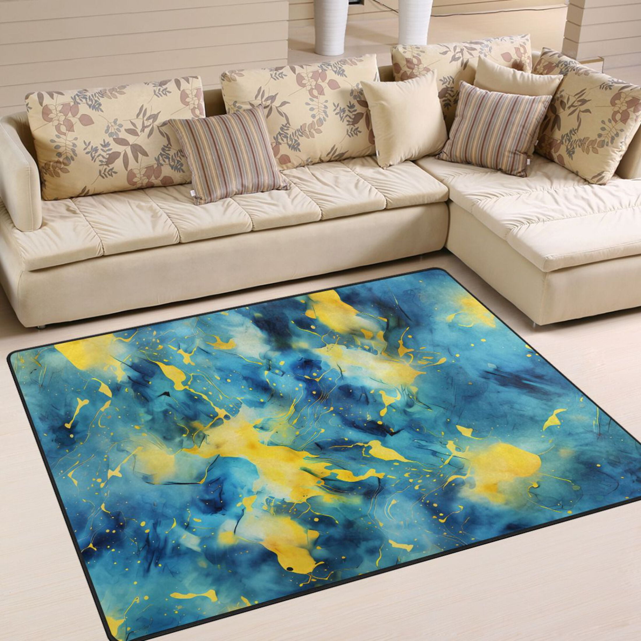 Blue and Yellow Area Rugs Soft Non-Slip Floor Mats Large Nursery ...