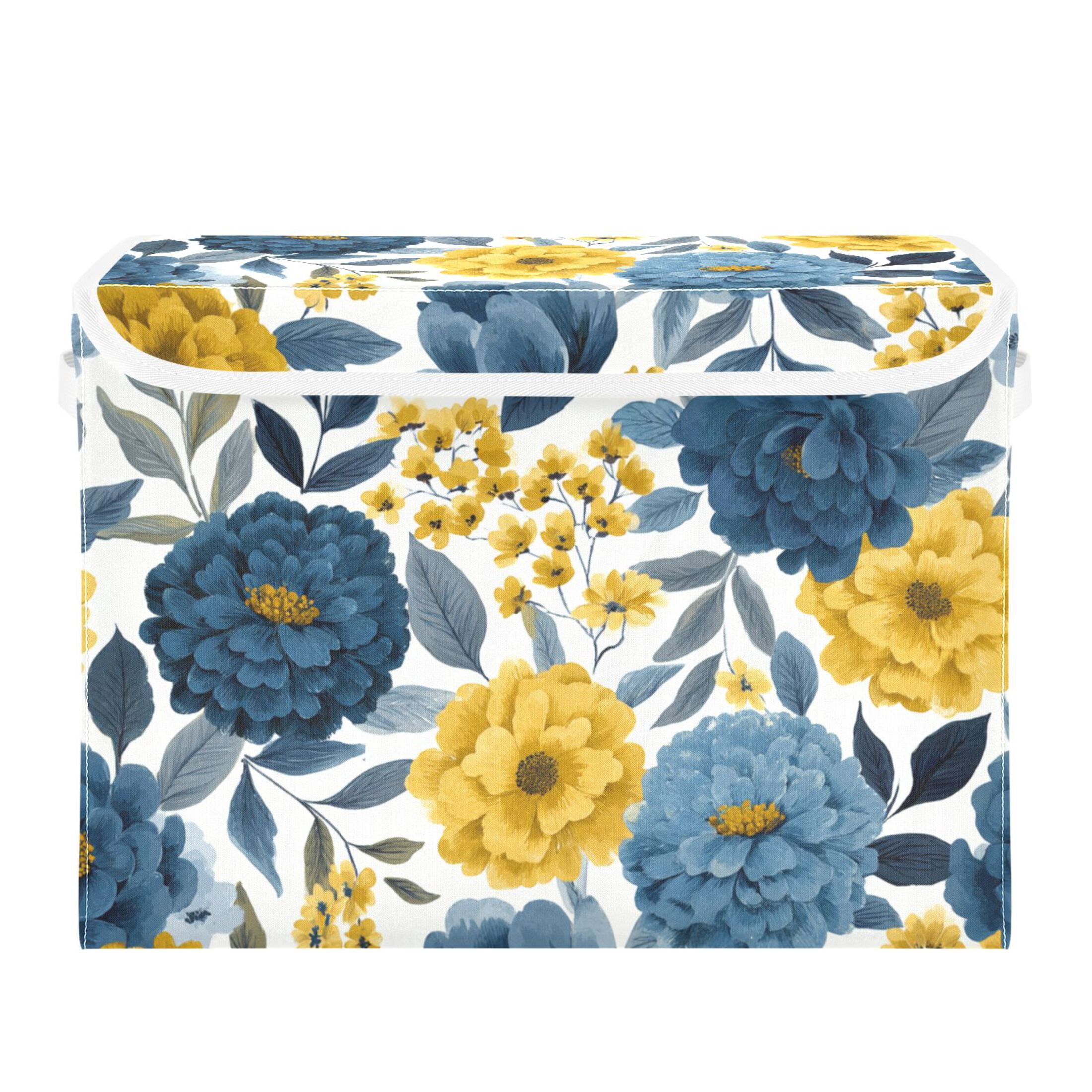 Blue and Yellow Blooming Flowers Foldable Storage Bins with Lids ...