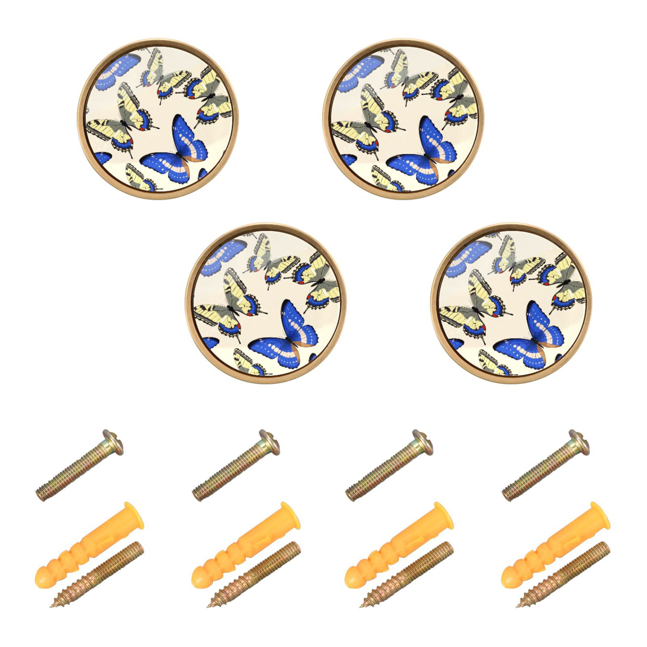 Blue and Yellow Butterflies Cabinet Knobs Kitchen Drawers Knobs Door Round Pulls Knob Handles ...