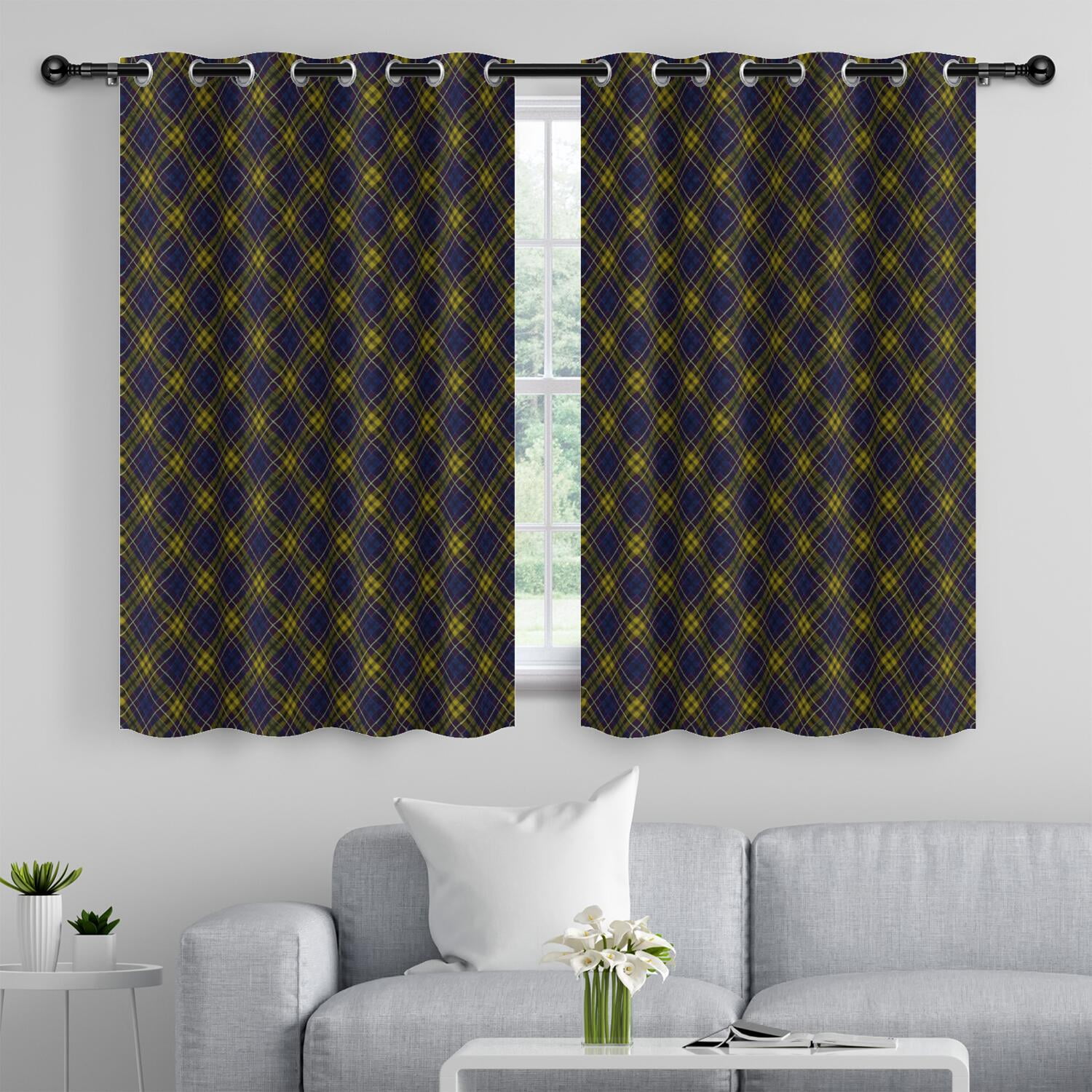 Blue and Yellow Checkered Pattern Blackout Curtains,Triple Weaved ...