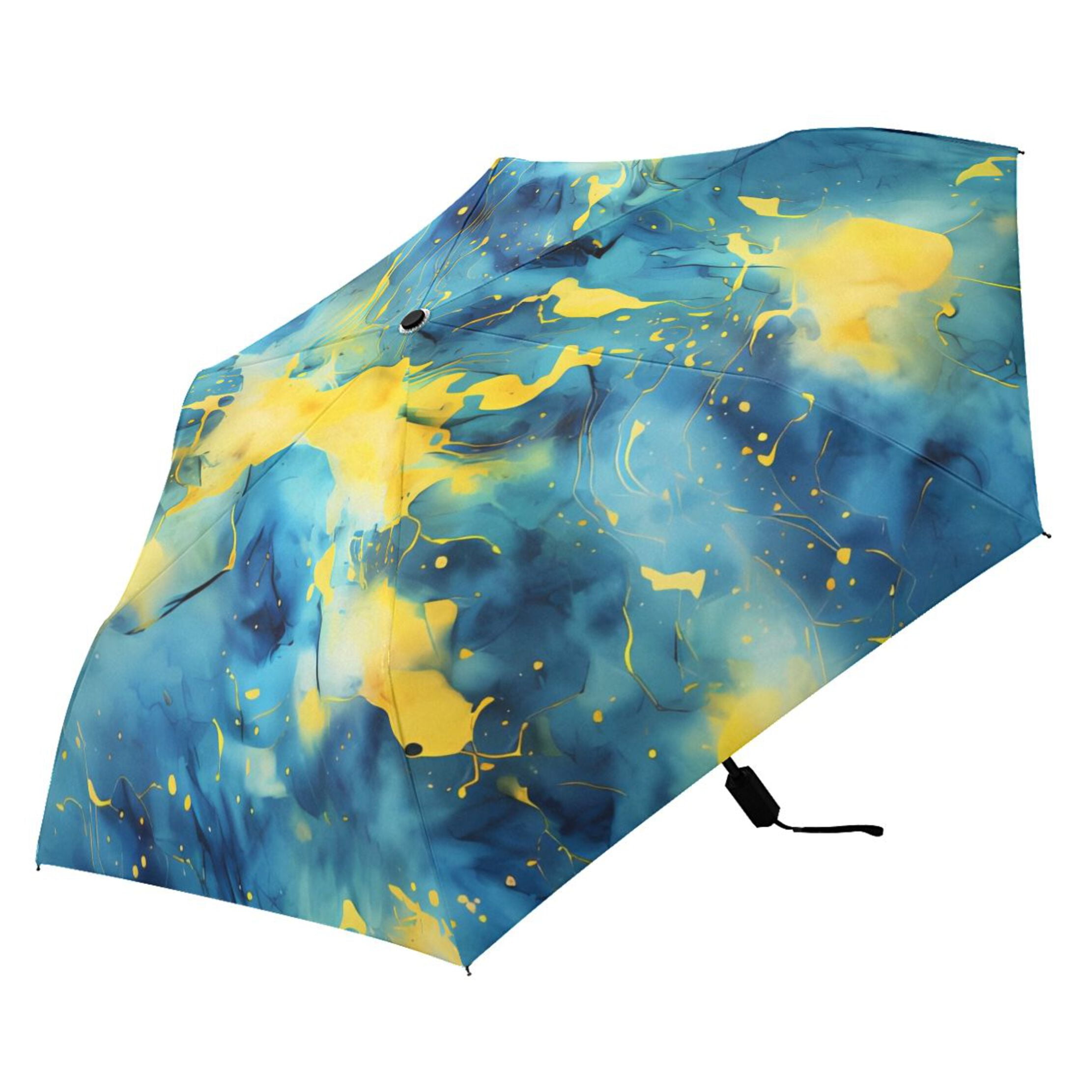 Blue and Yellow Compact Folding Umbrella for Rain Windproof Travel ...