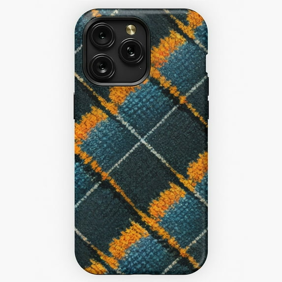 Blue and Yellow Diagonal Tartan Pattern iPhone Case 17 through 11 Pro ...