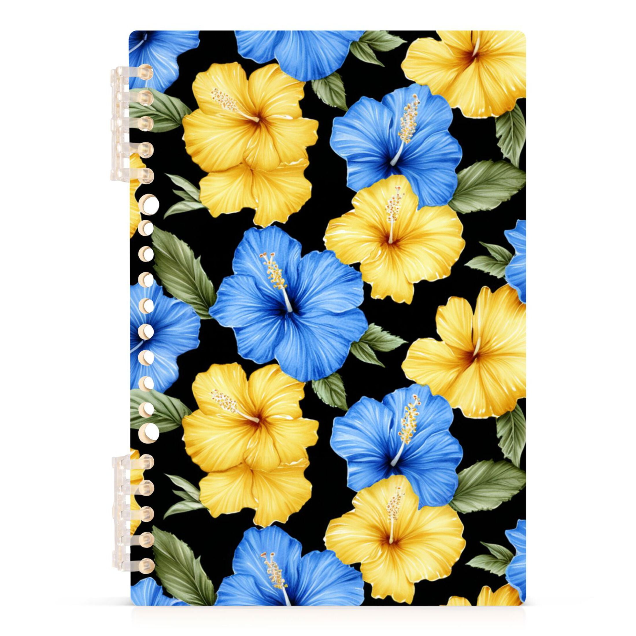 Blue and Yellow Floral Lined Spiral Journal Notebook 60 Pages A5 ...