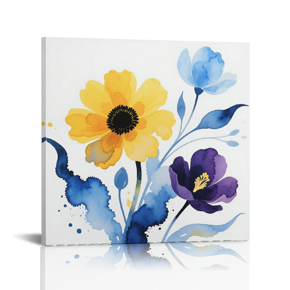 Blue and Yellow Floral Watercolor Blooming Plant Canvas Print, Canvas ...