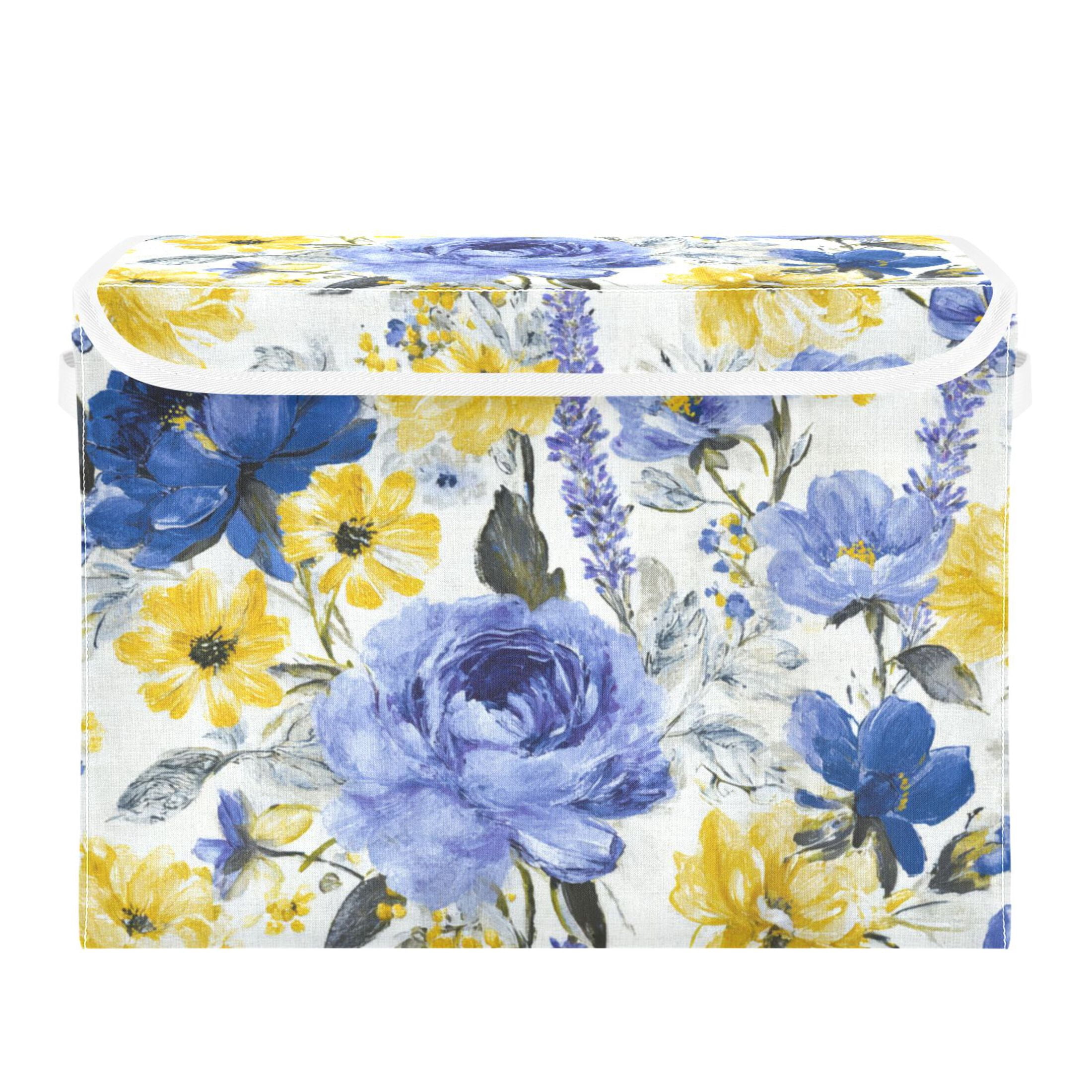 Blue and Yellow Flowers Elegant Texture Foldable Storage Bins with Lids ...