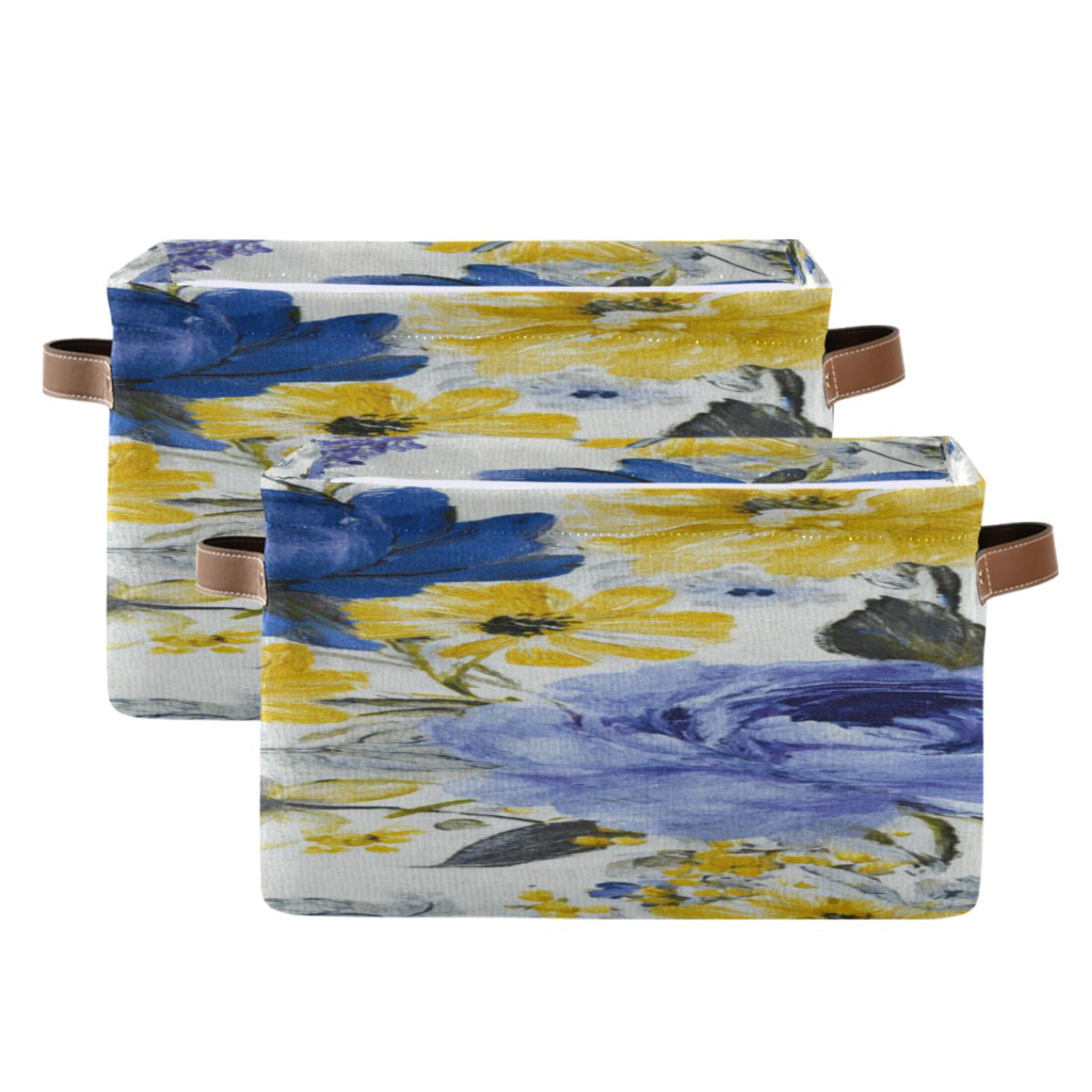 Blue and Yellow Flowers Elegant Texture Square Storage Bins with ...