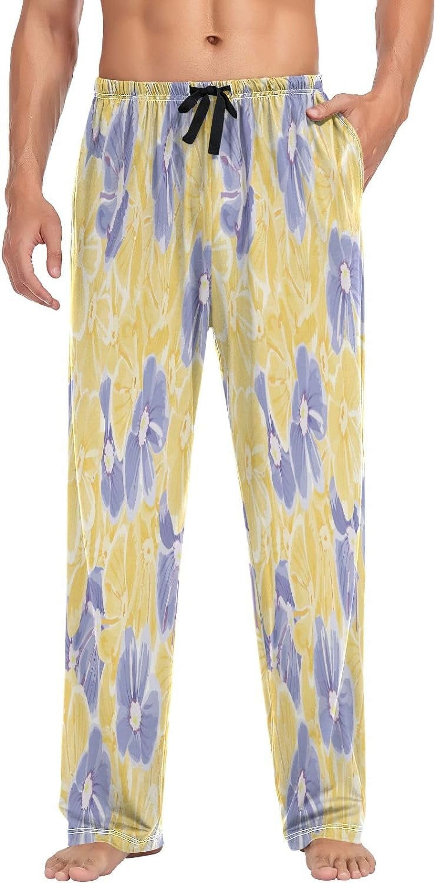 Blue and Yellow Flowers Men's Pajama Pants Lightweight Sleepwear Bottom ...