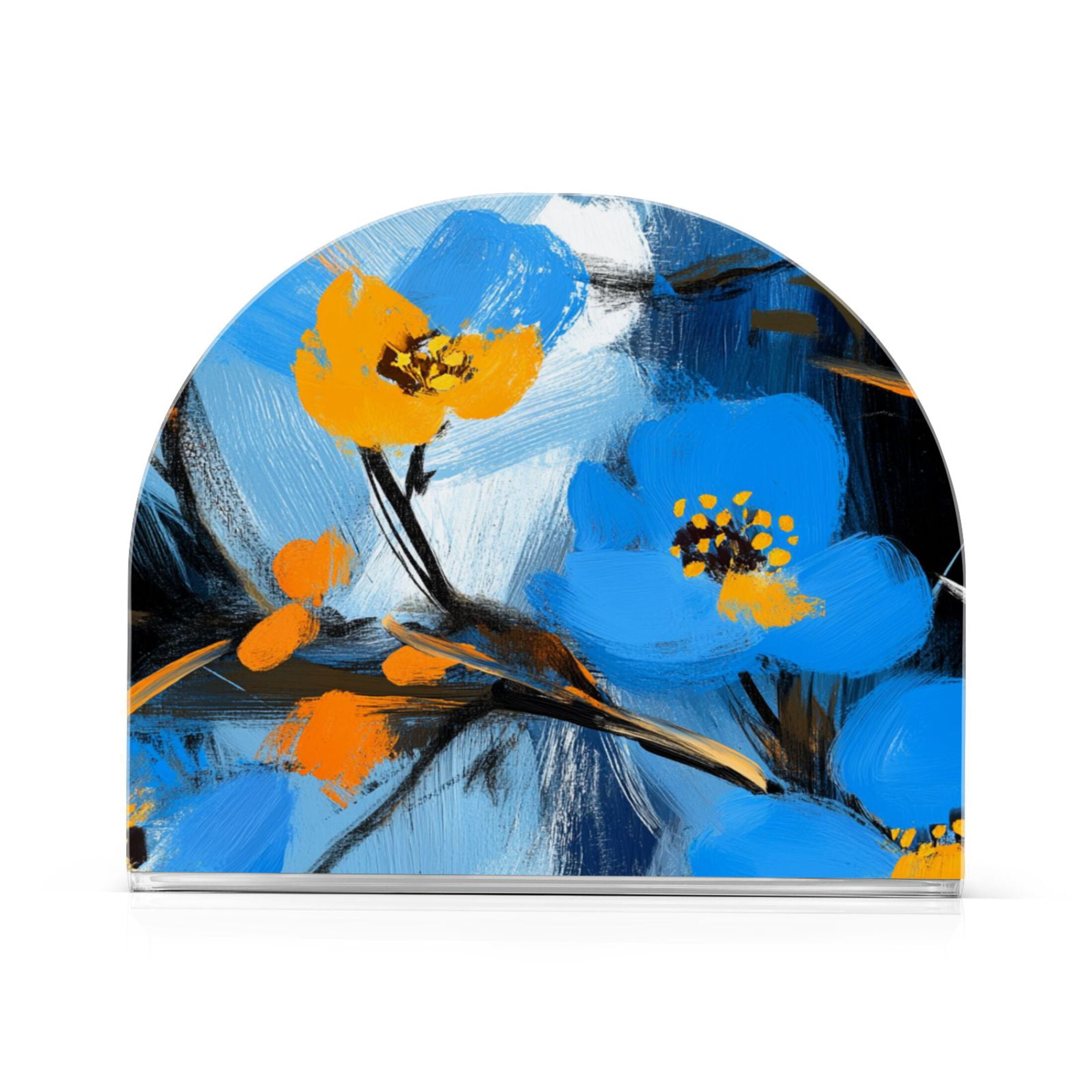 Blue and Yellow Flowers Thick U Shape Acrylic Napkin Holder Non Slip ...