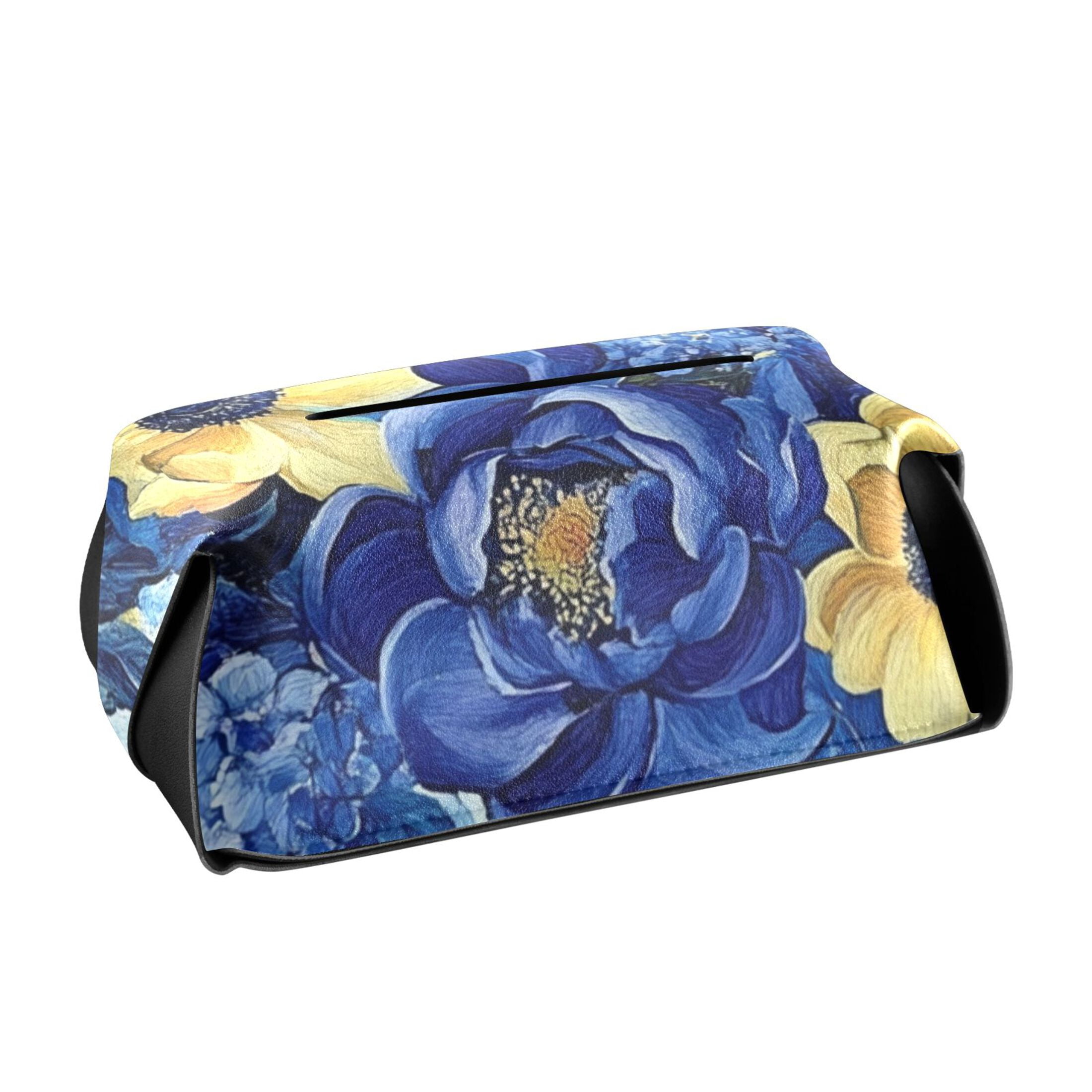 Blue and Yellow Flowers Tissue Box Cover Leather Square Rectangle ...