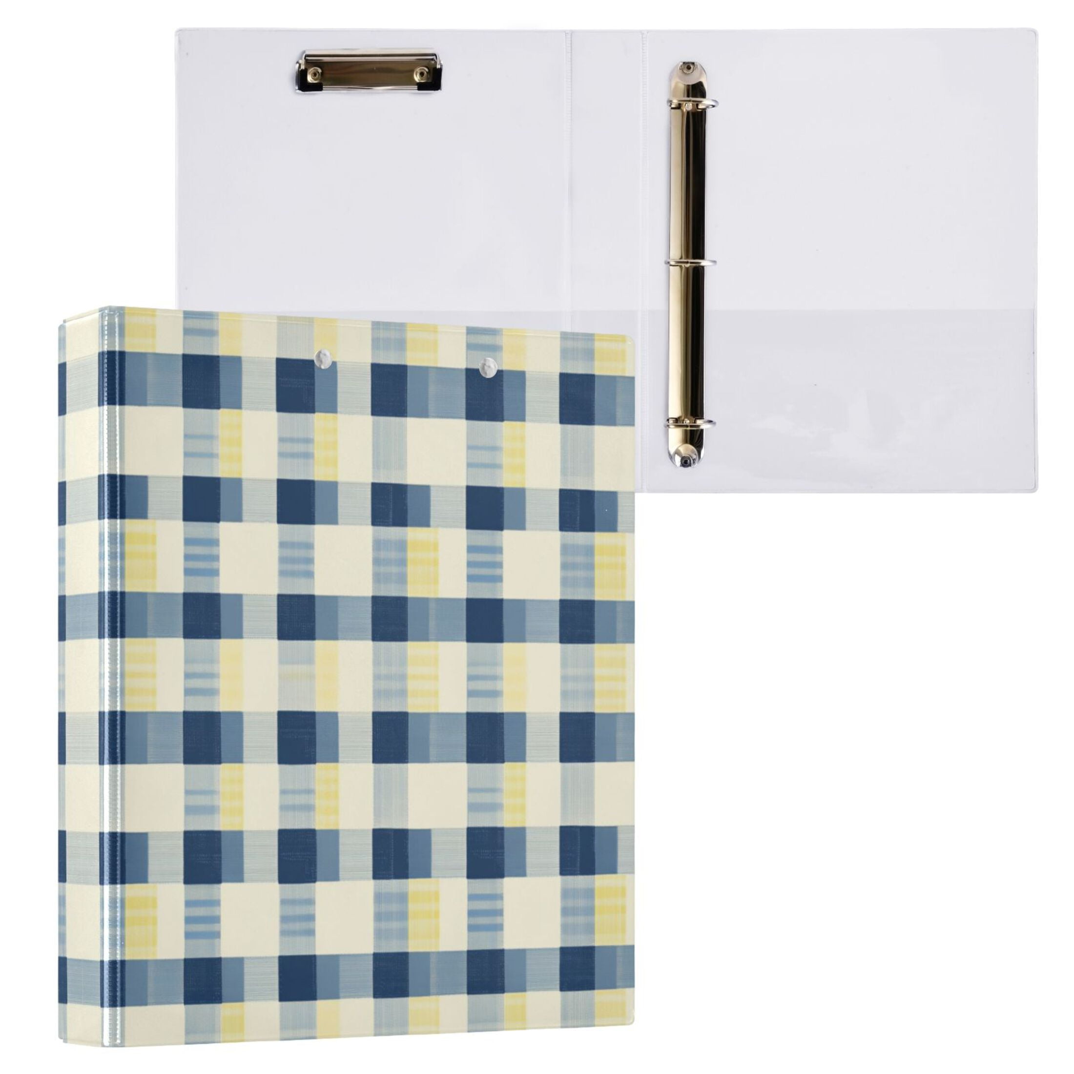 Blue and Yellow Gingham 3 Ring Hardcover Binders 1.5in Round Rings for ...