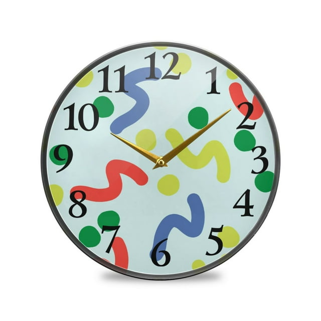 Blue and Yellow Green Wall Clocks Battery Operated 11.9 Inch Round ...