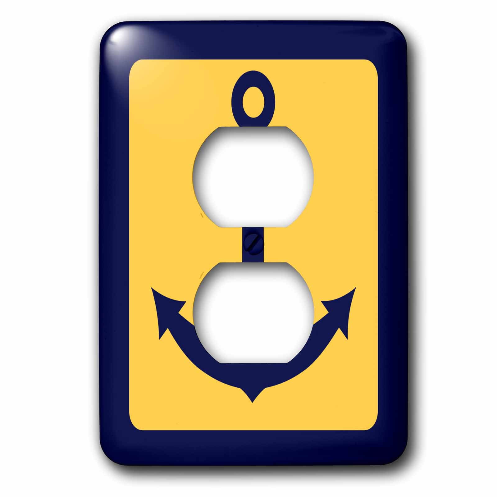 3dRose, Blue and Yellow Nautical Anchor Design, 2 plug outlet cover ...