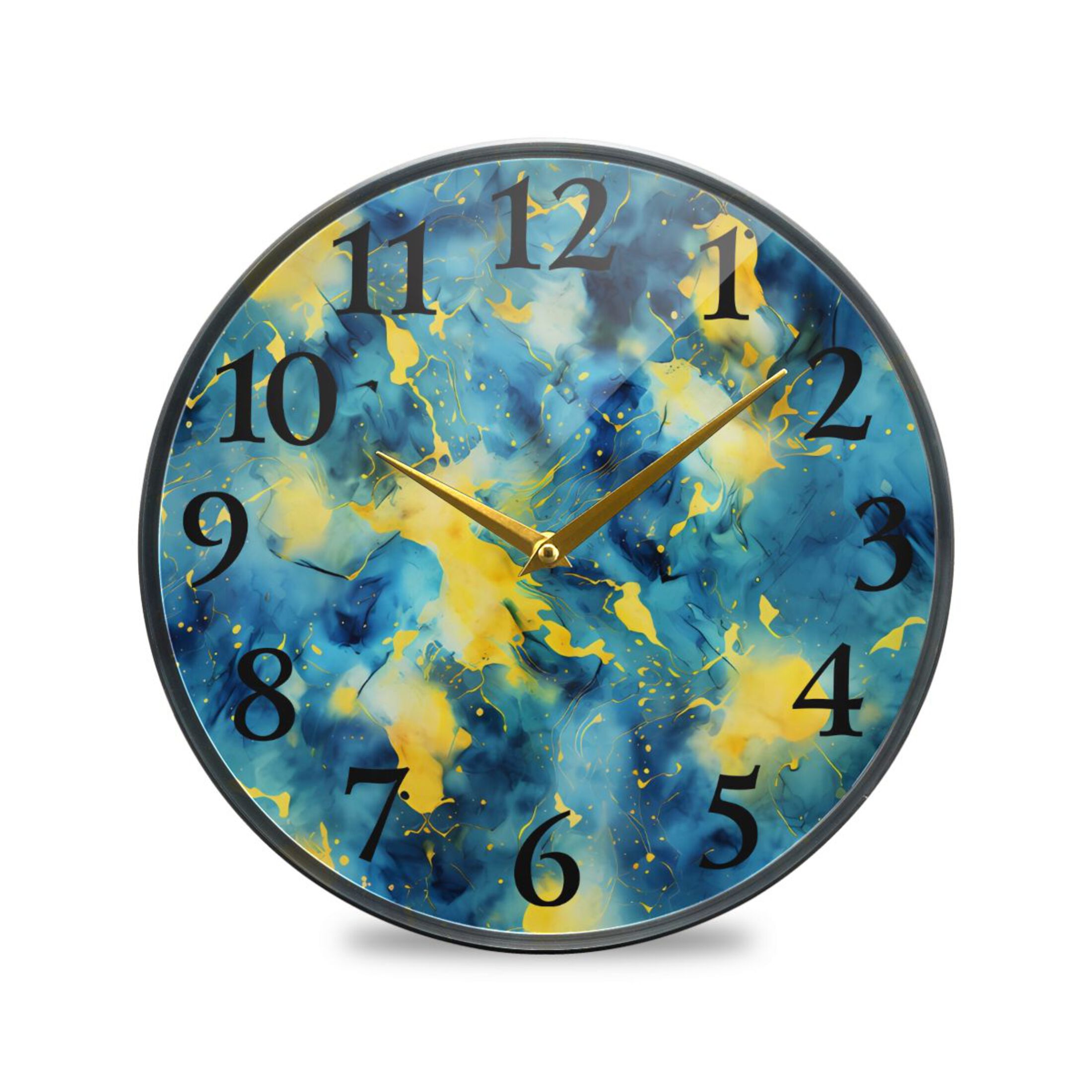 Blue and Yellow Wall Clocks Battery Operated 9.5 Inch Round Clock ...