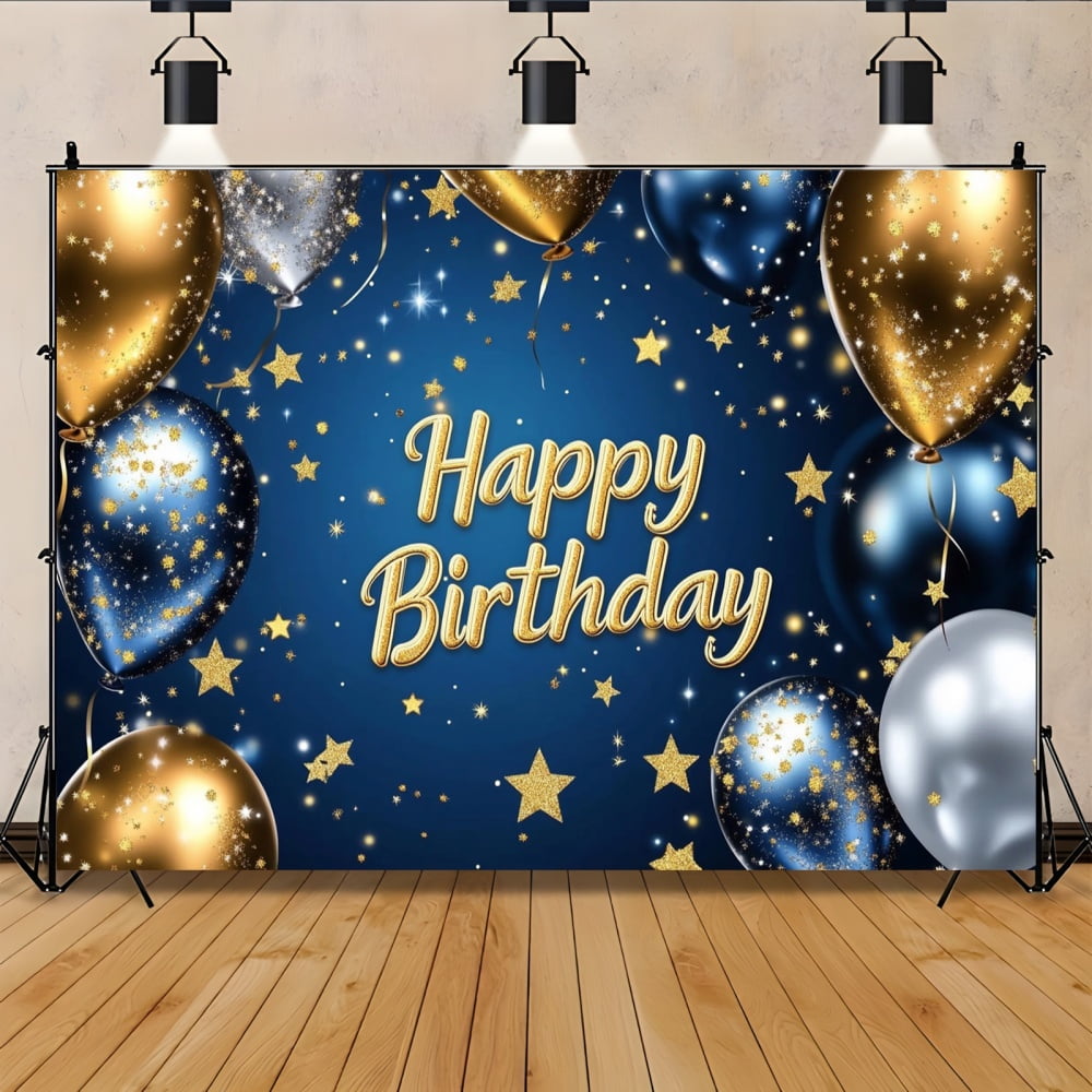 Blue and gold balloon themed birthday background for men,70.8*90.5in ...