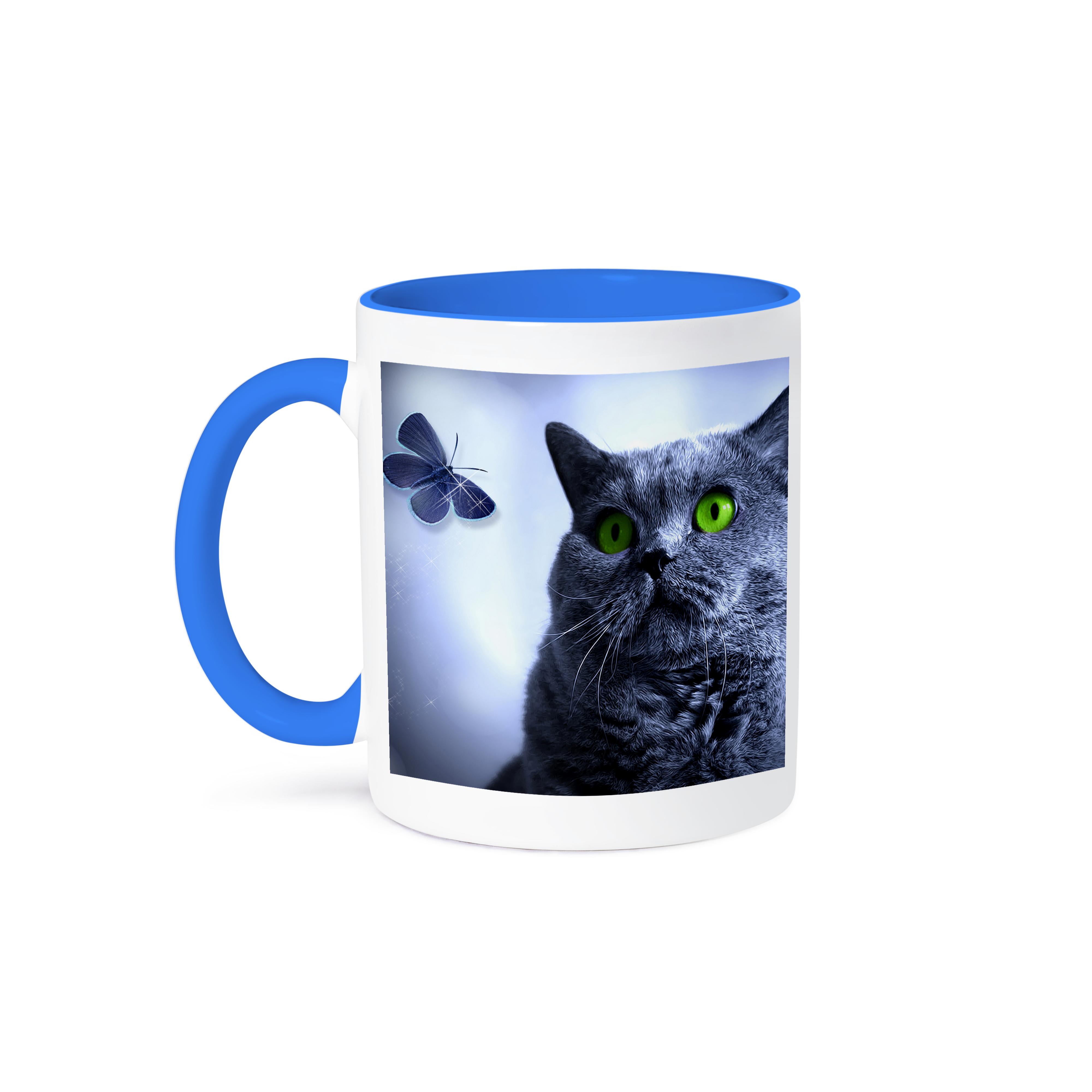 3dRose, Blue and the Butterfly Russian Blue Cat with a fantasy art ...