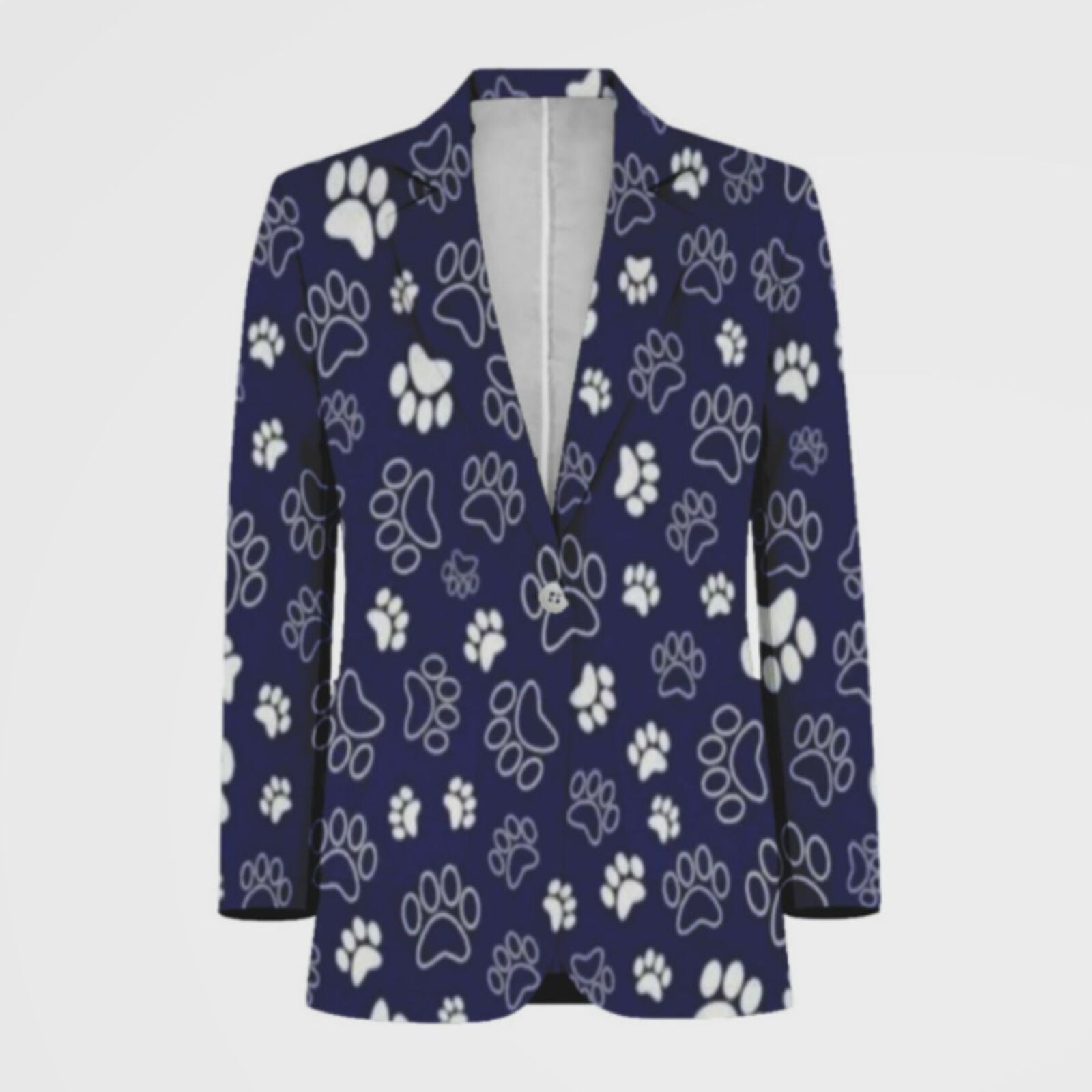 Blue and white dog paws on dark blue background-01 Men Blazers Slim ...