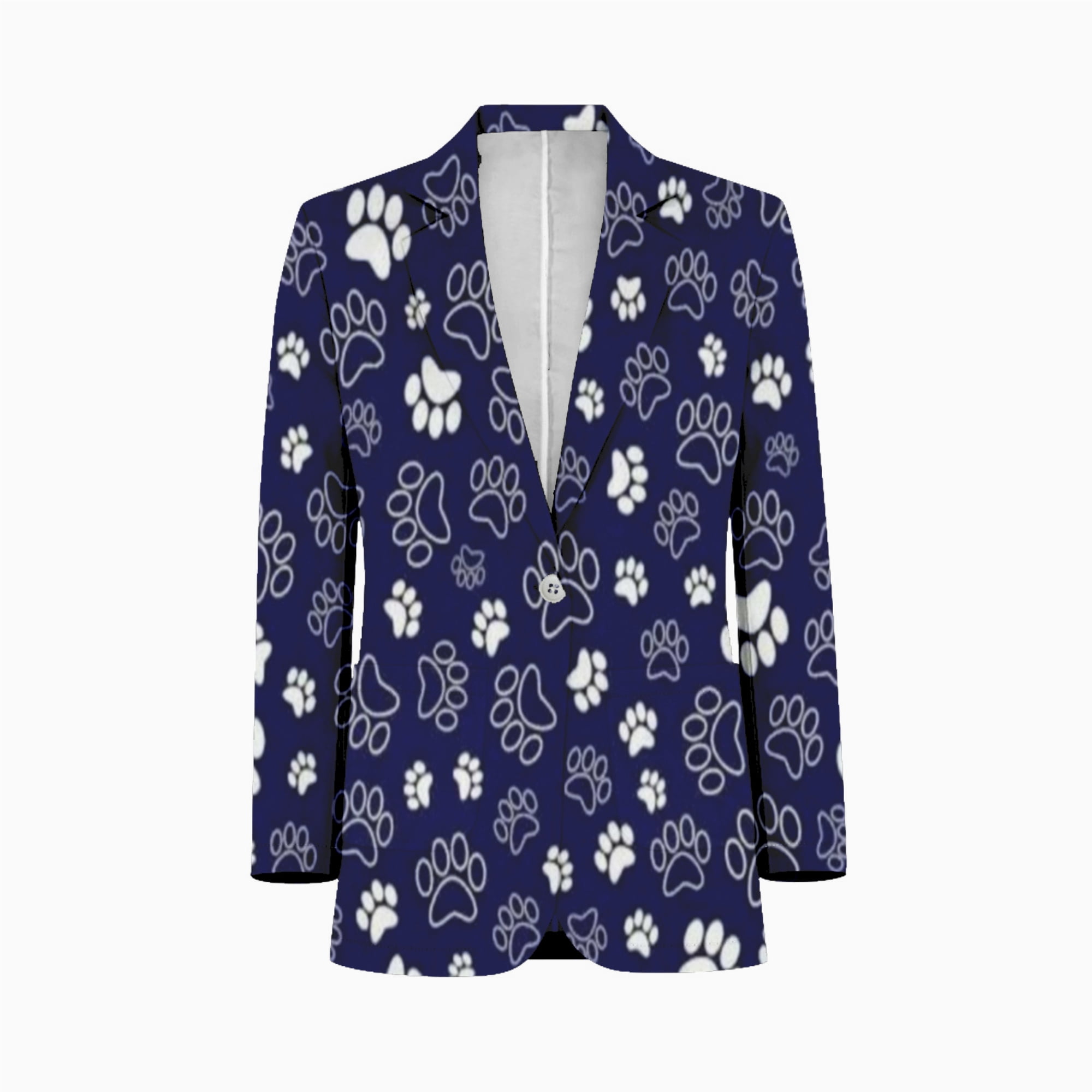 Blue and white dog paws on dark blue background Men Blazers Slim ...