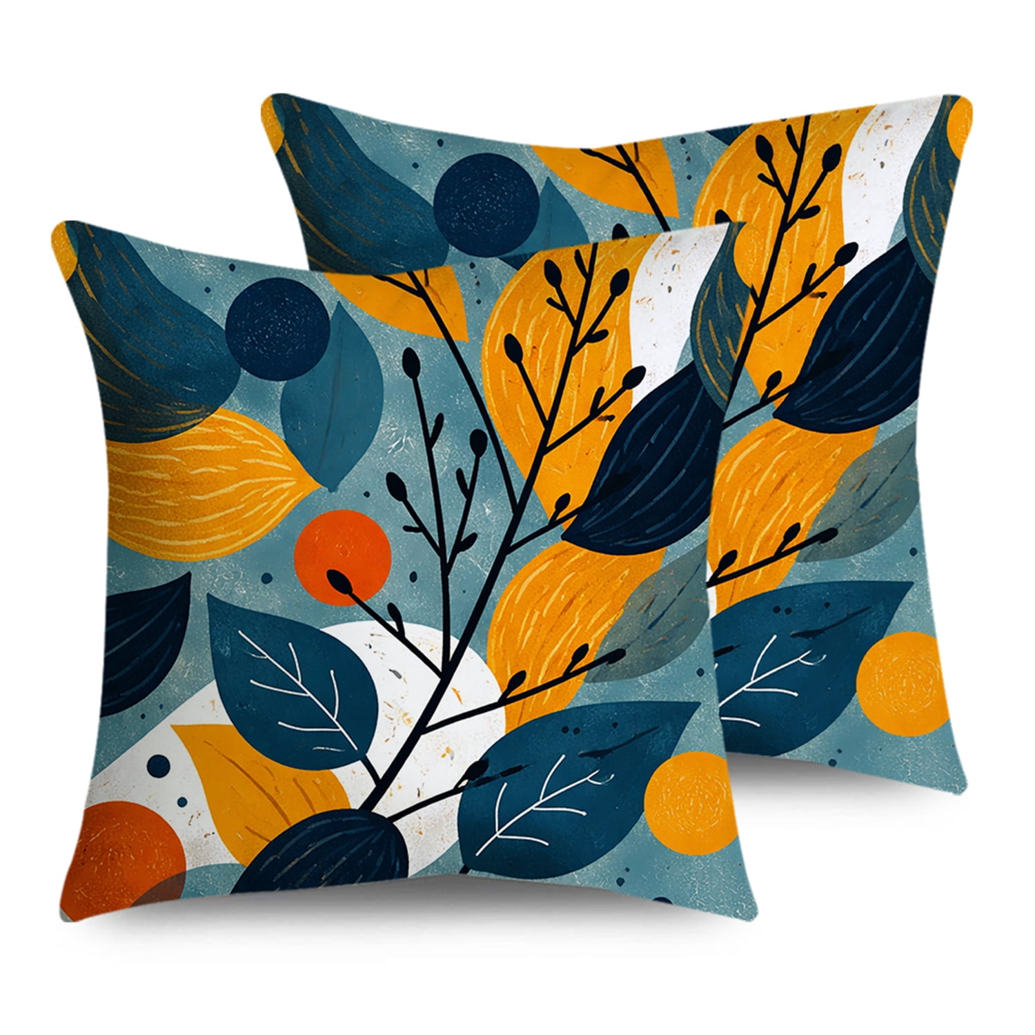 Blue and yellow branches and leaves pattern four seasons pillow cover ...