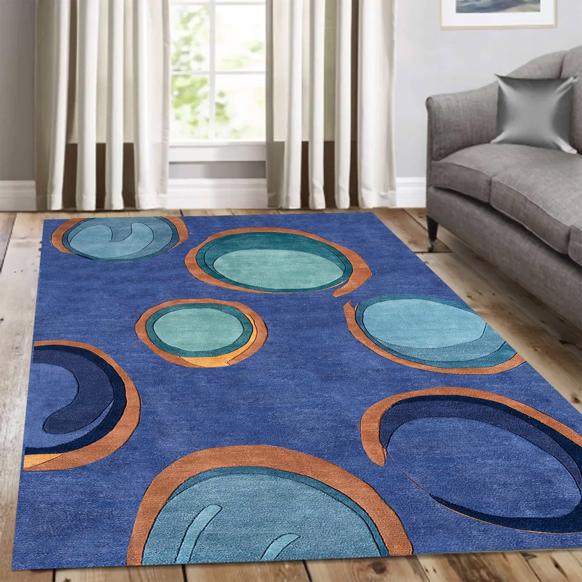 Blue area rug, Handmade carpet 11x11, Tufted wool, Rugs for Living room ...
