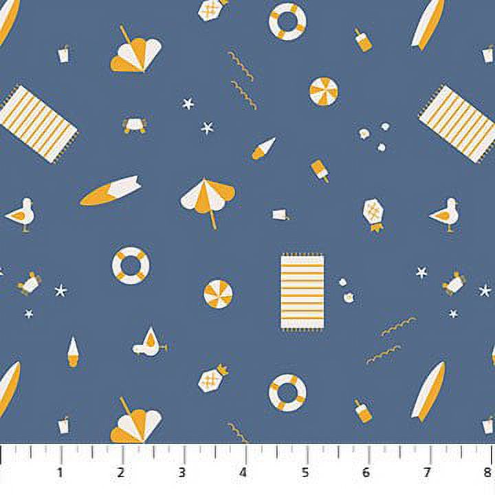 "Blue beach gear fabric, Figo Fabrics Sunkissed nautical beach fabric ...