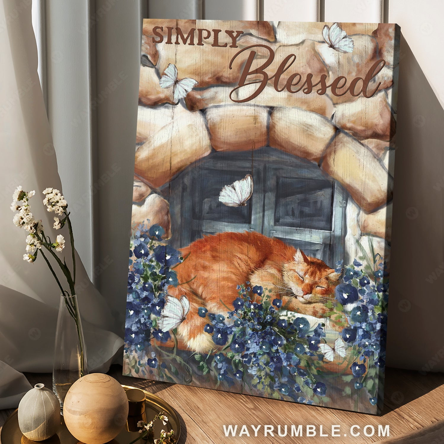 Blue bellflower, Sleeping cat, Stone wall, Simply blessed - Jesus Portrait poster Prints ...