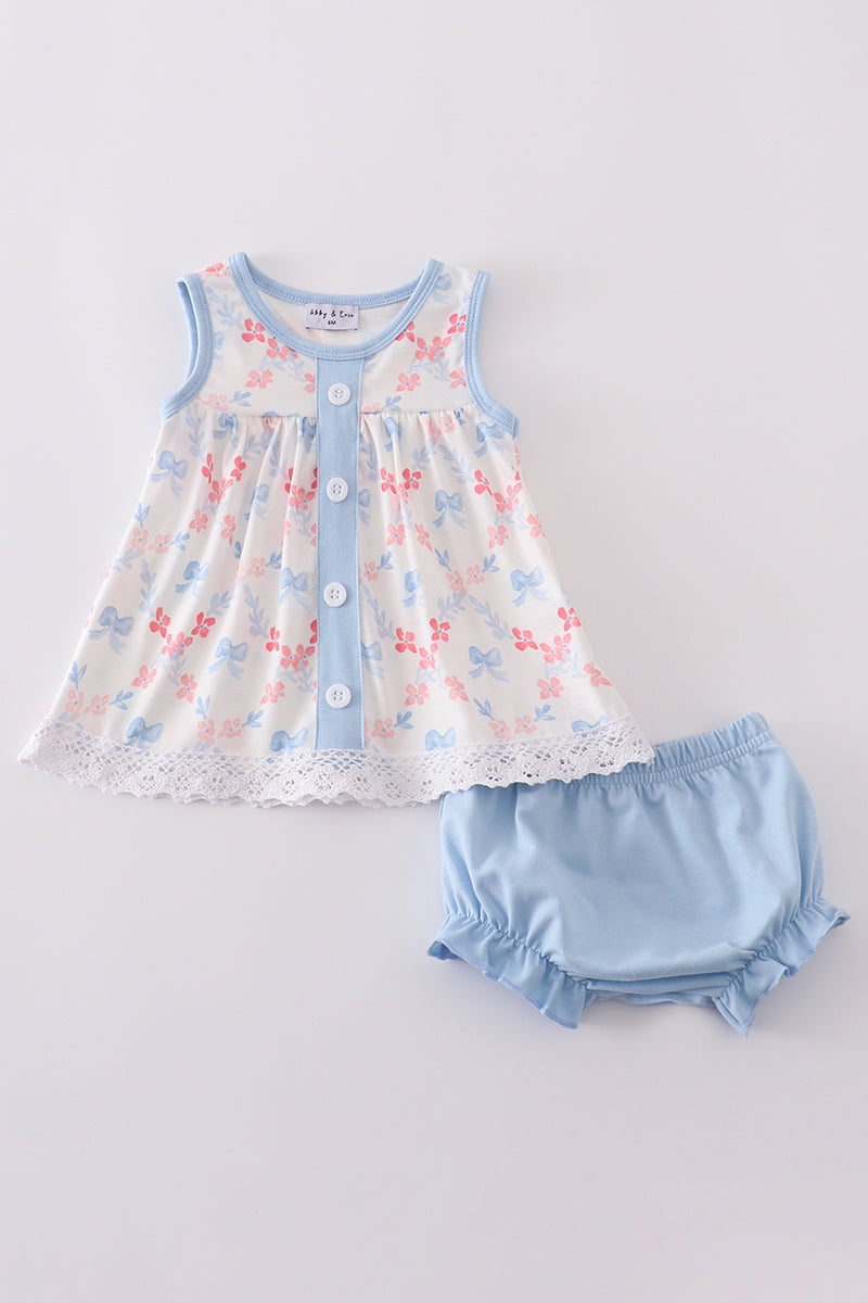 Blue bow lattice print bloomer set (24Months) - Walmart.com