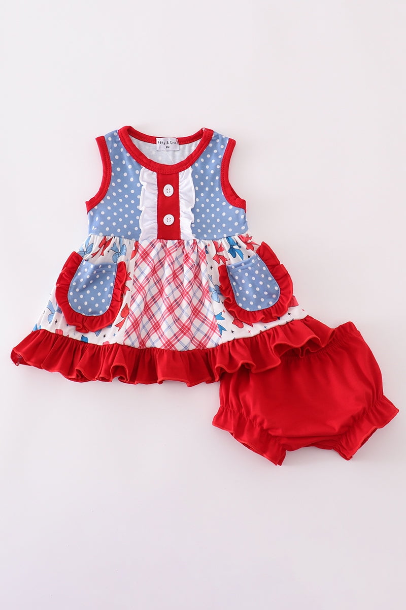Blue bow print ruffle bloomer set (6Months) - Walmart.com
