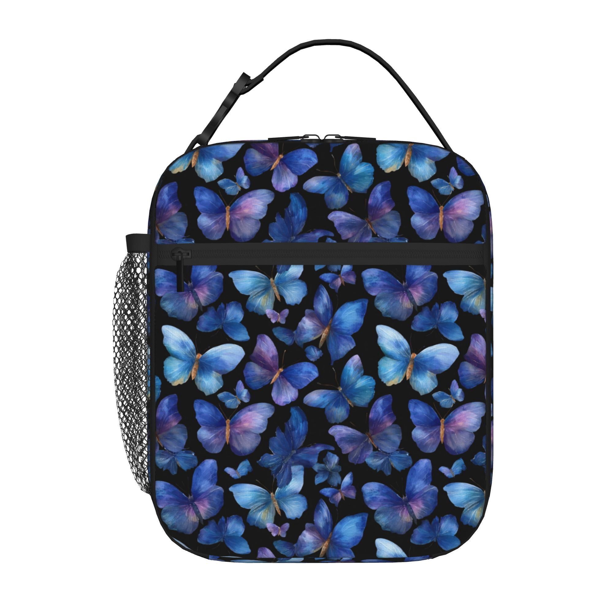 Blue butterflies pattern Lunch Bag,Insulated Lunch Bag, Portable Lunch ...