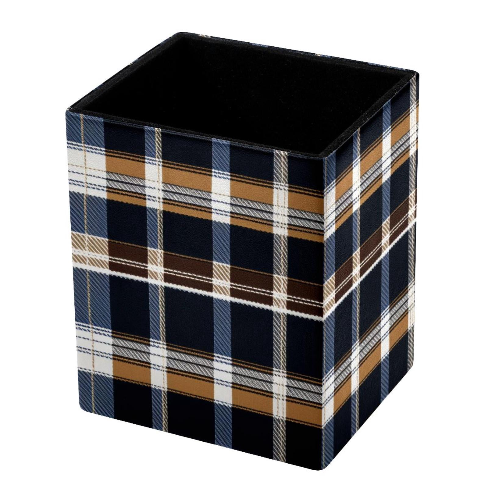 Blue check fabric cloth，Pen holder for desk，Pencil holder desk ...