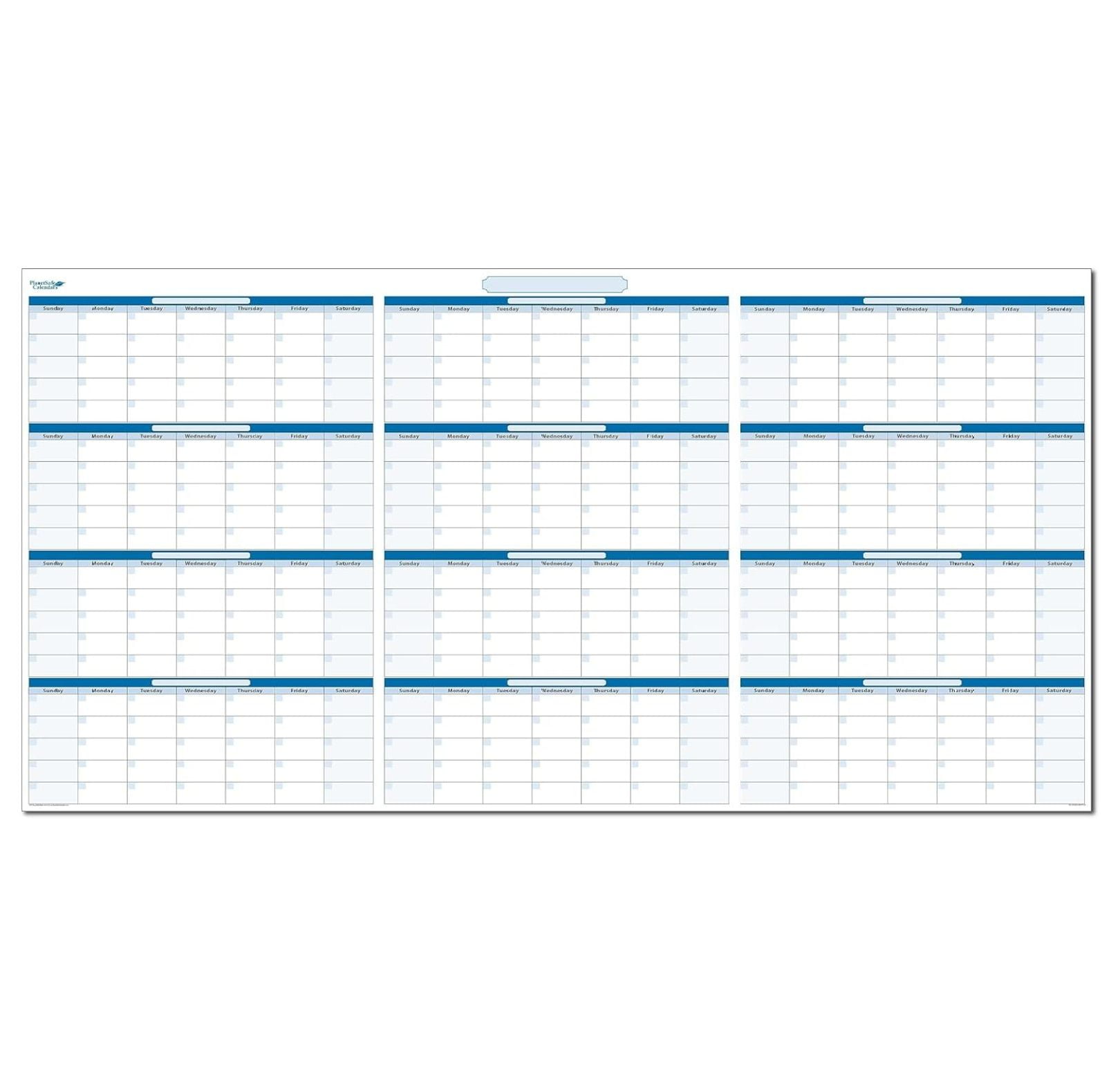 Blue dry-erase 12-month horizontal wall calendar 36" H X 75" W ...