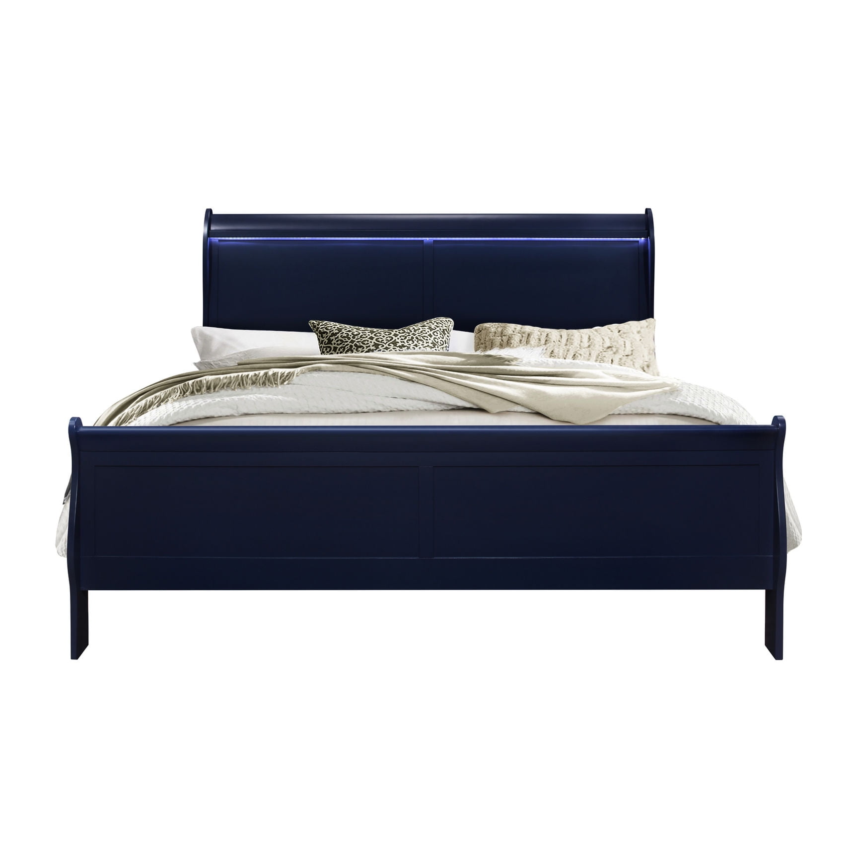 Blue finish, LED - enhanced bed - A king - sized sleigh bed in ...