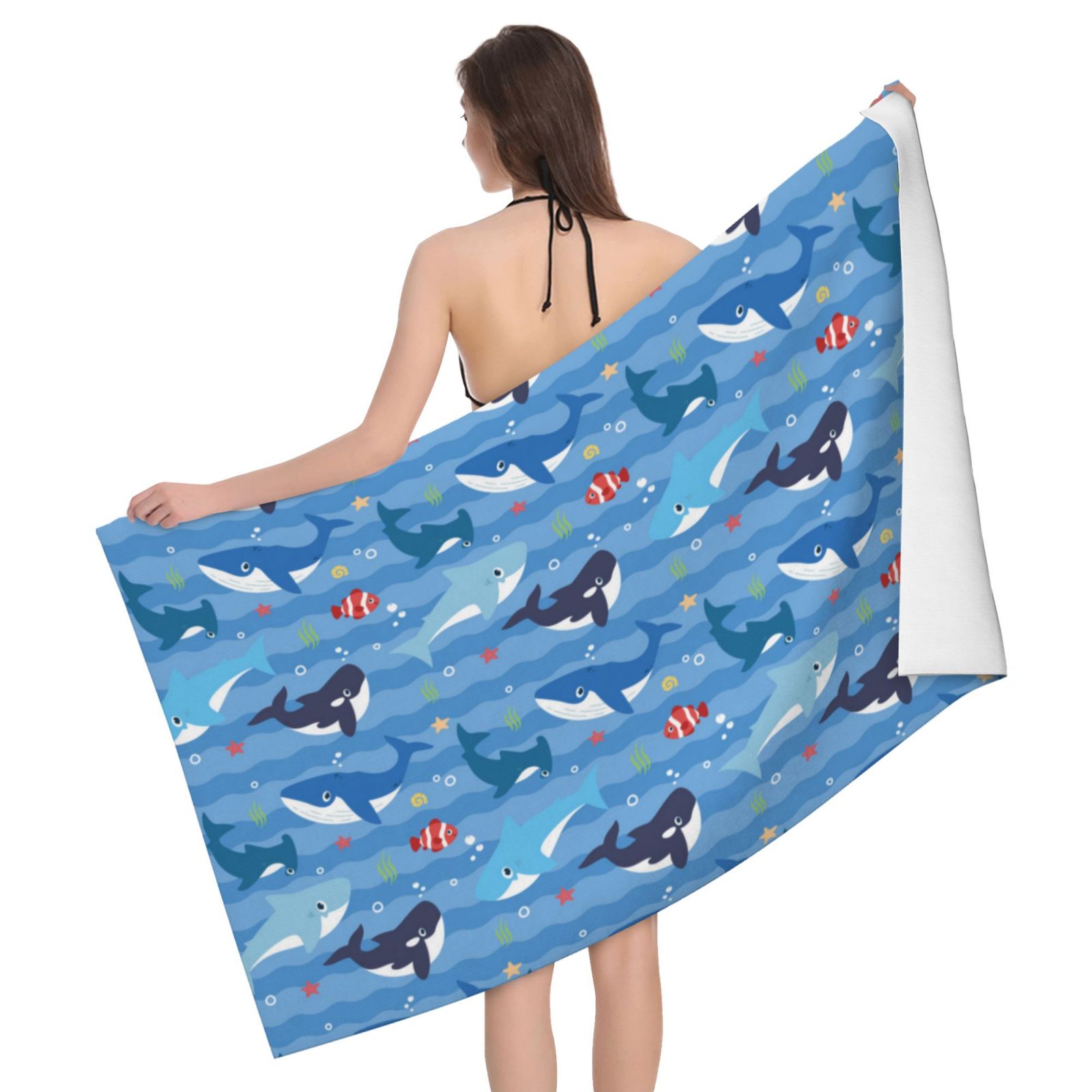 Blue fish print Bath Towels, (32 x 52 Inches) Microfiber Ultra Soft ...