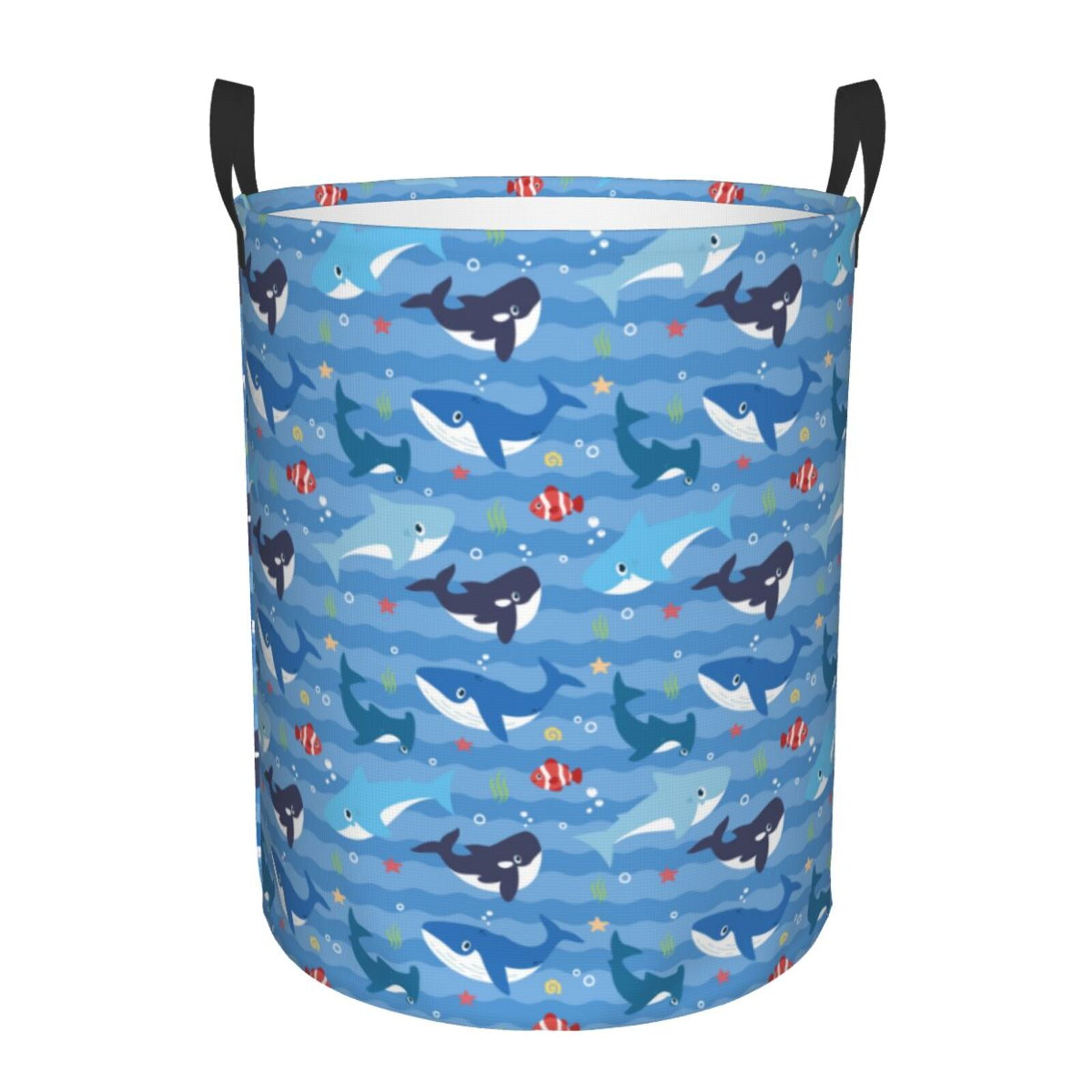 Blue fish print Laundry Basket, Laundry Hamper Waterproof Laundry Bag ...