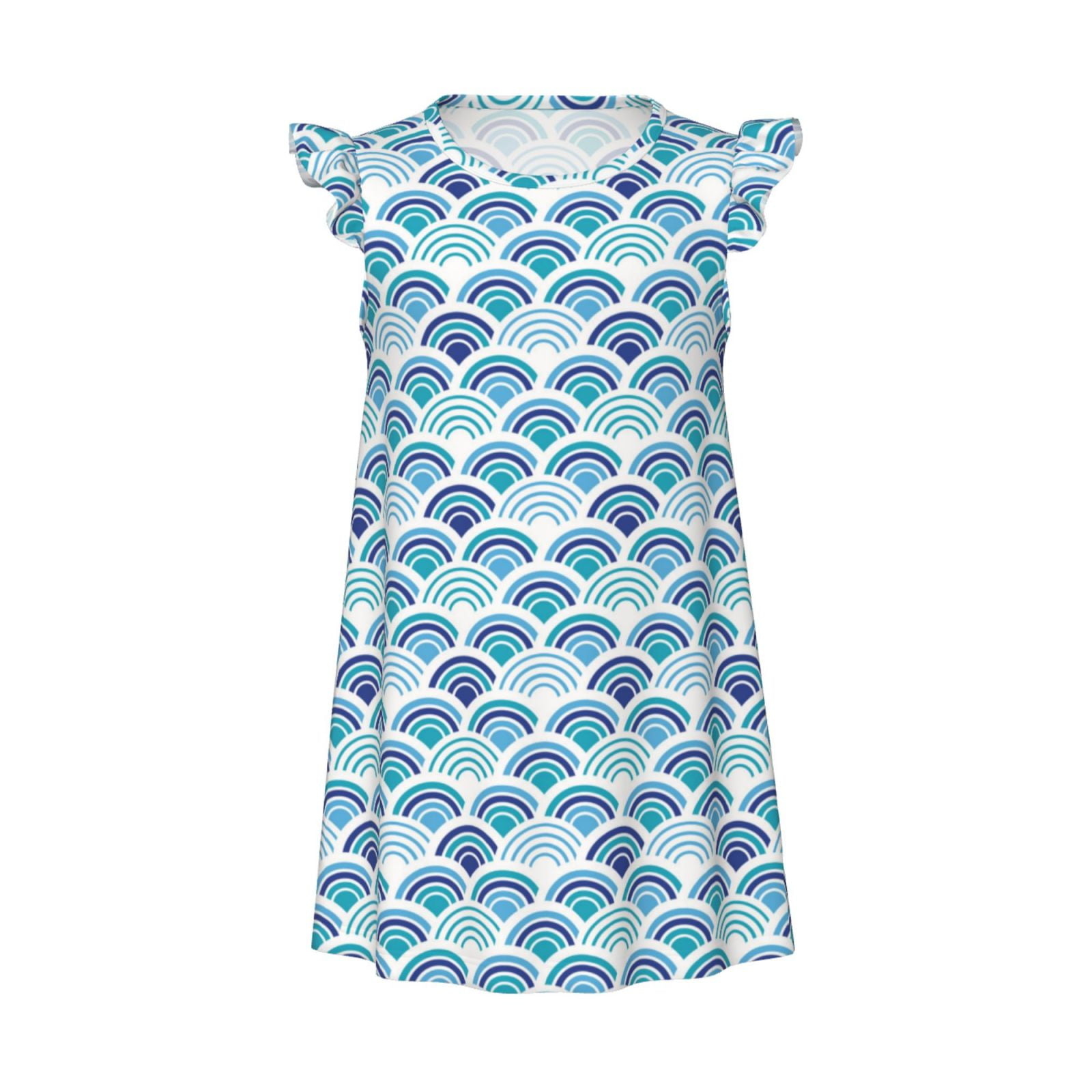 Blue fish scale texture Girls Nightgowns, Short Sleeves Dress Girls ...