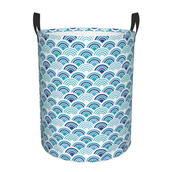 Blue fish scale texture Laundry Basket with Handles - Freestanding ...