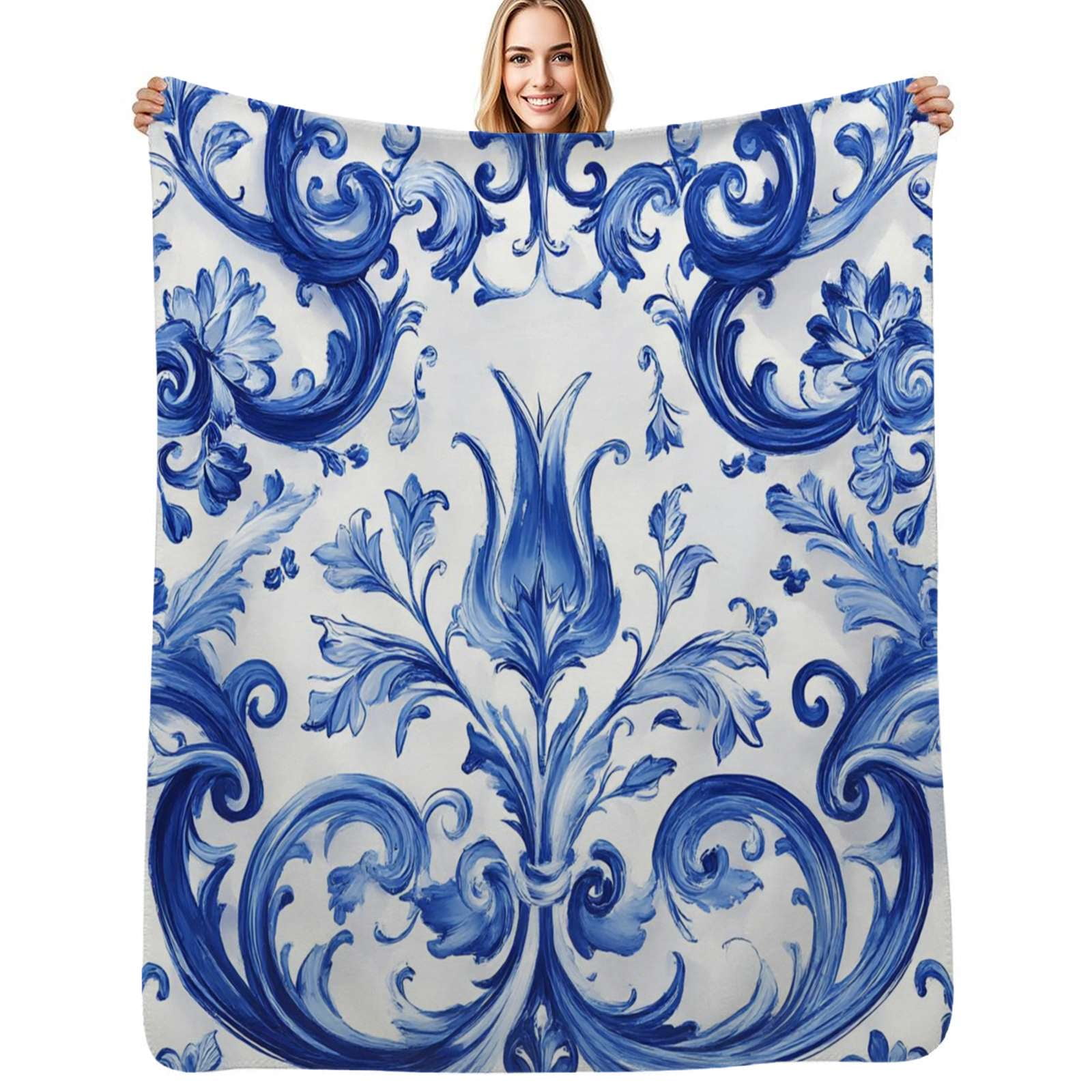 Blue floral baroque pattern Soft Blanket Travel Bedding Throws Flannel ...
