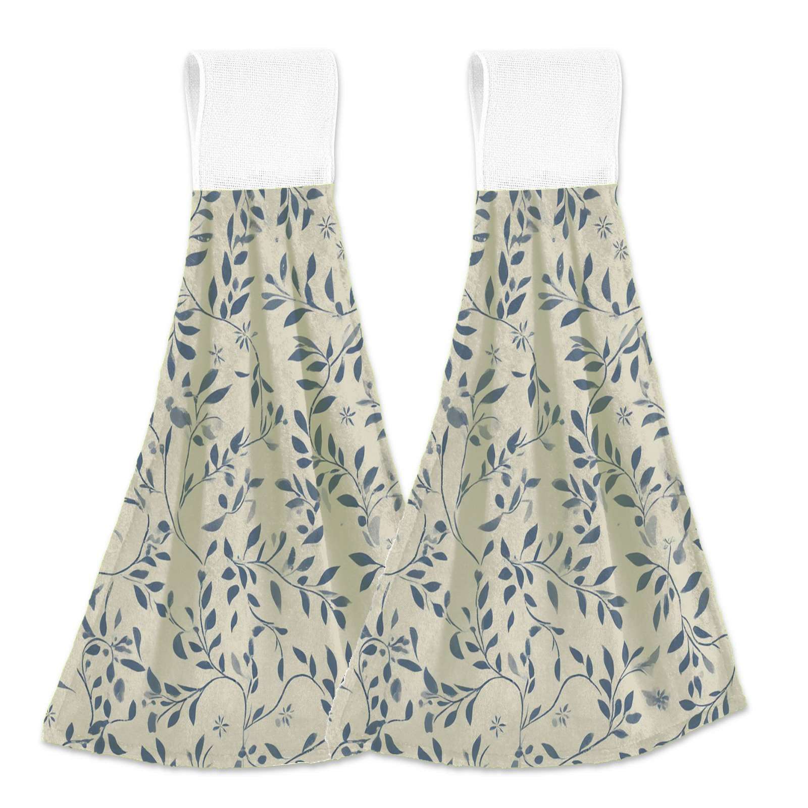 Blue floral cream background pattern Hanging Kitchen Hand Towels Sets ...
