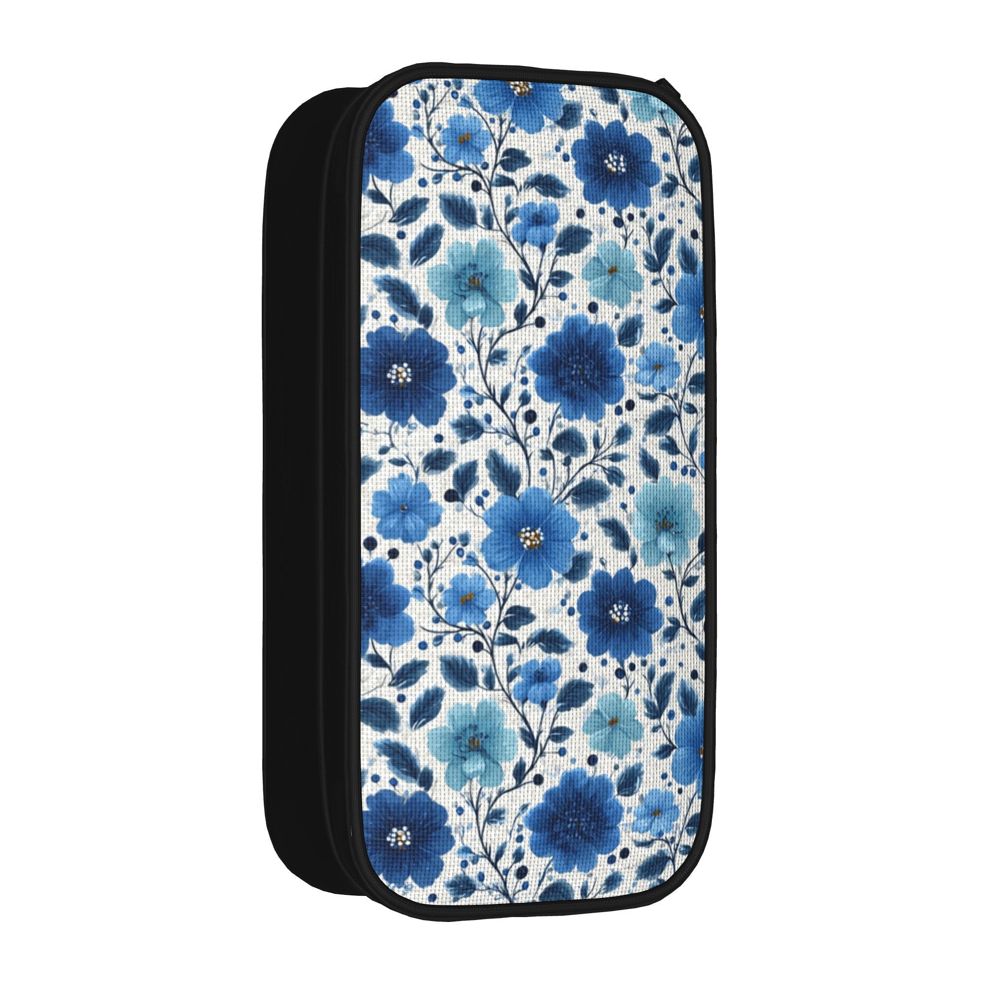 Blue floral patternPencil Case,Double Layer Pencil Pouch Organizer,Pen ...