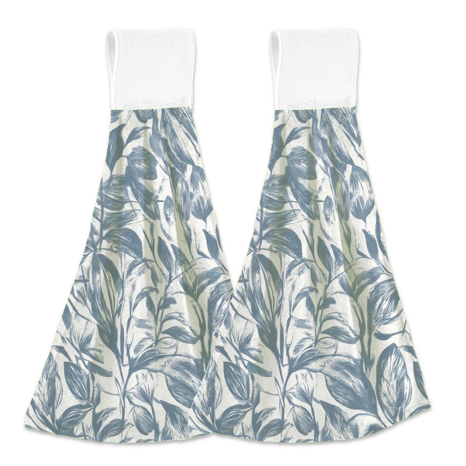 Blue floral seamless pattern Hanging Kitchen Hand Towels Sets with Loop ...