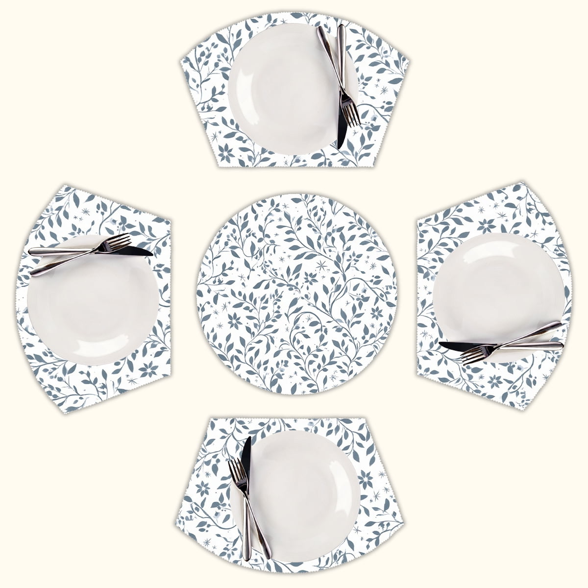 Blue floral seamless pattern Round Table Placemats Set Of 5 Wedge Table ...