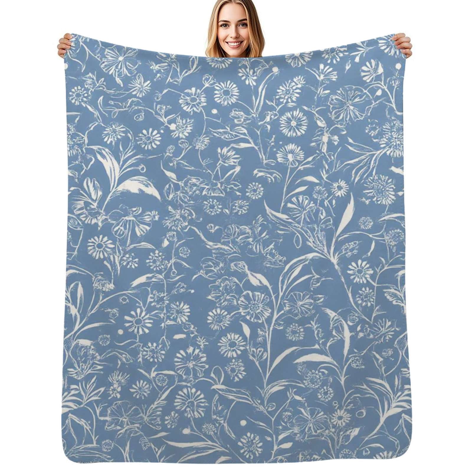 Blue floral textile pattern design Flannel Blankets Soft Warm Throw ...
