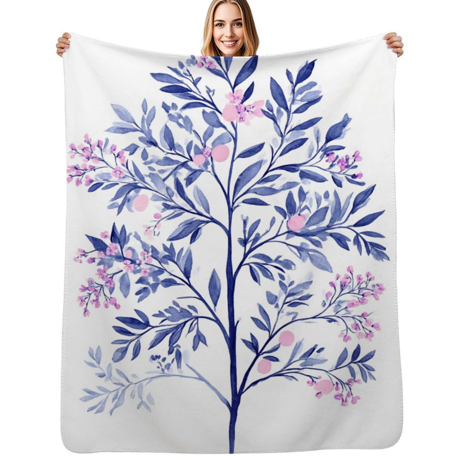 Blue floral watercolor painting Flannel Blanket Warm Soft Bedding ...