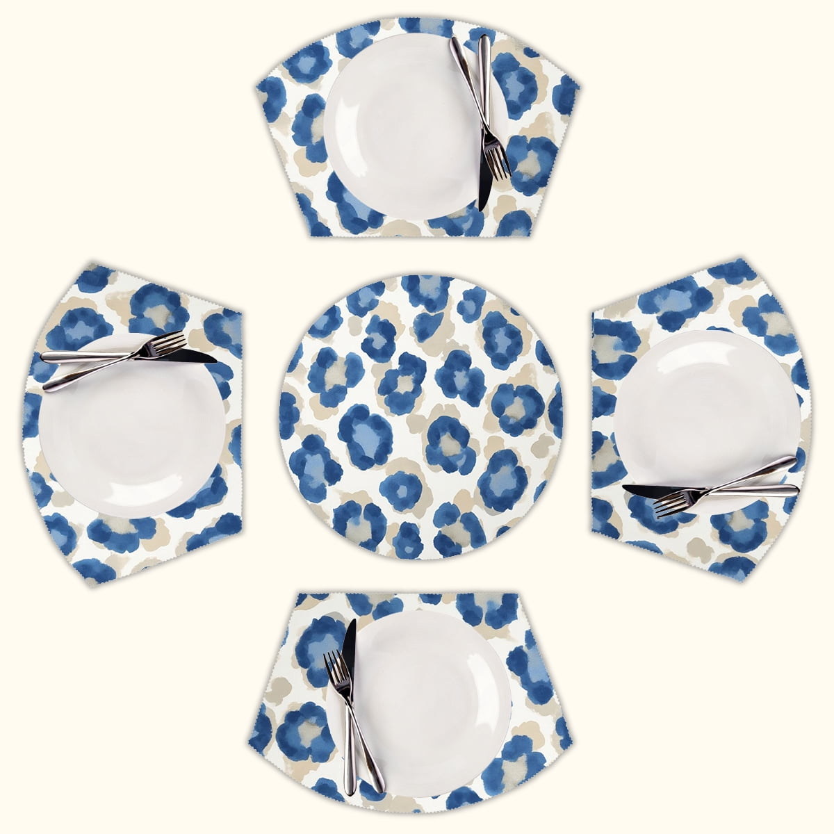 Blue floral watercolor pattern Round Table Placemats Set Of 5 Wedge ...