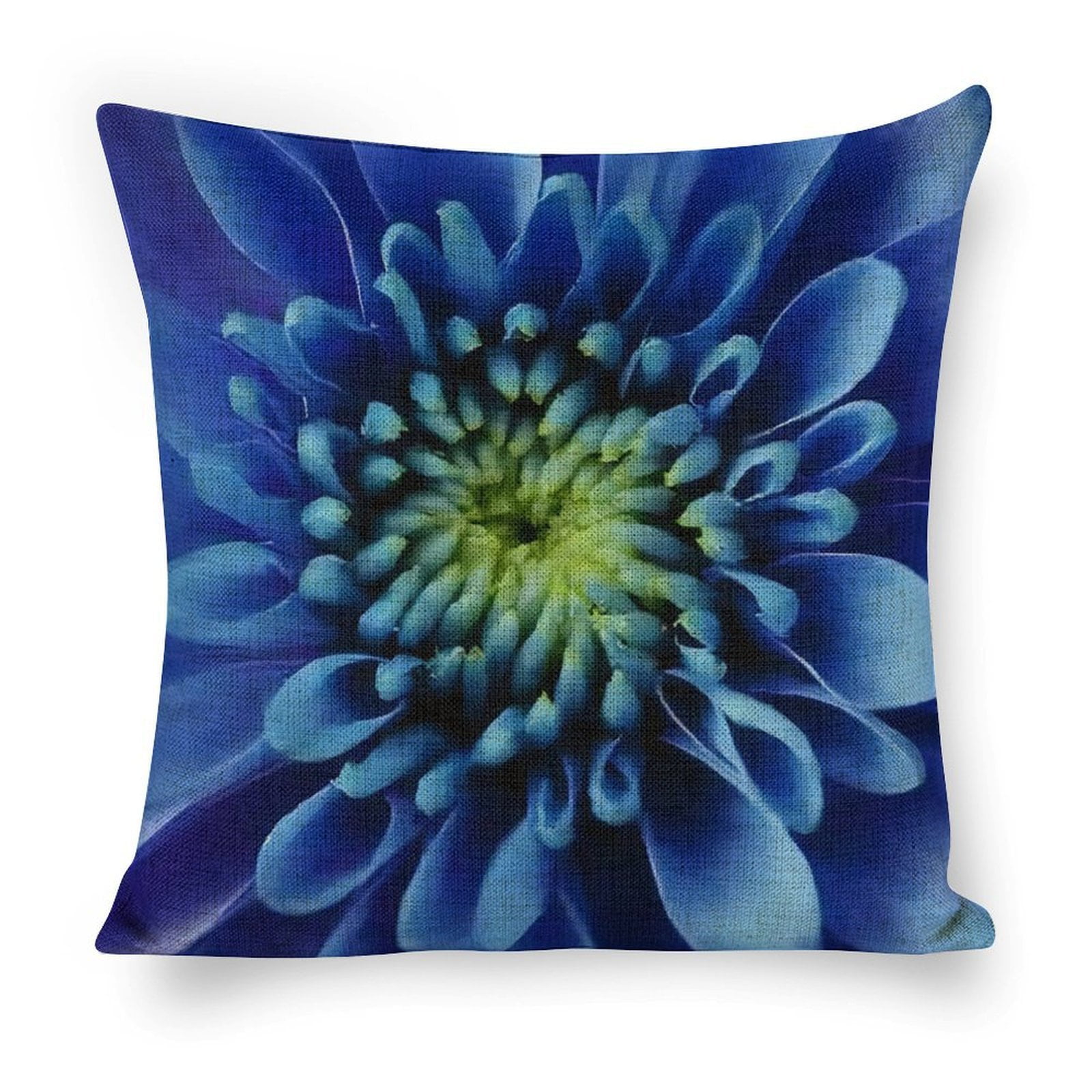 Blue flower green center Linen toss pillowcase Decoration pillowcase ...