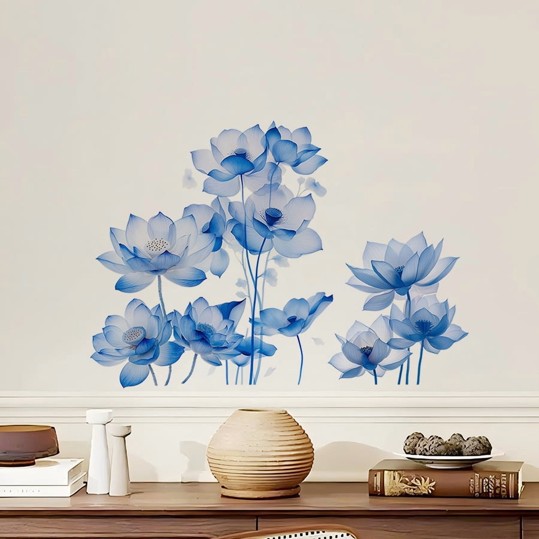 Blue flower wall stickers, living room flower wall stickers, detachable ...