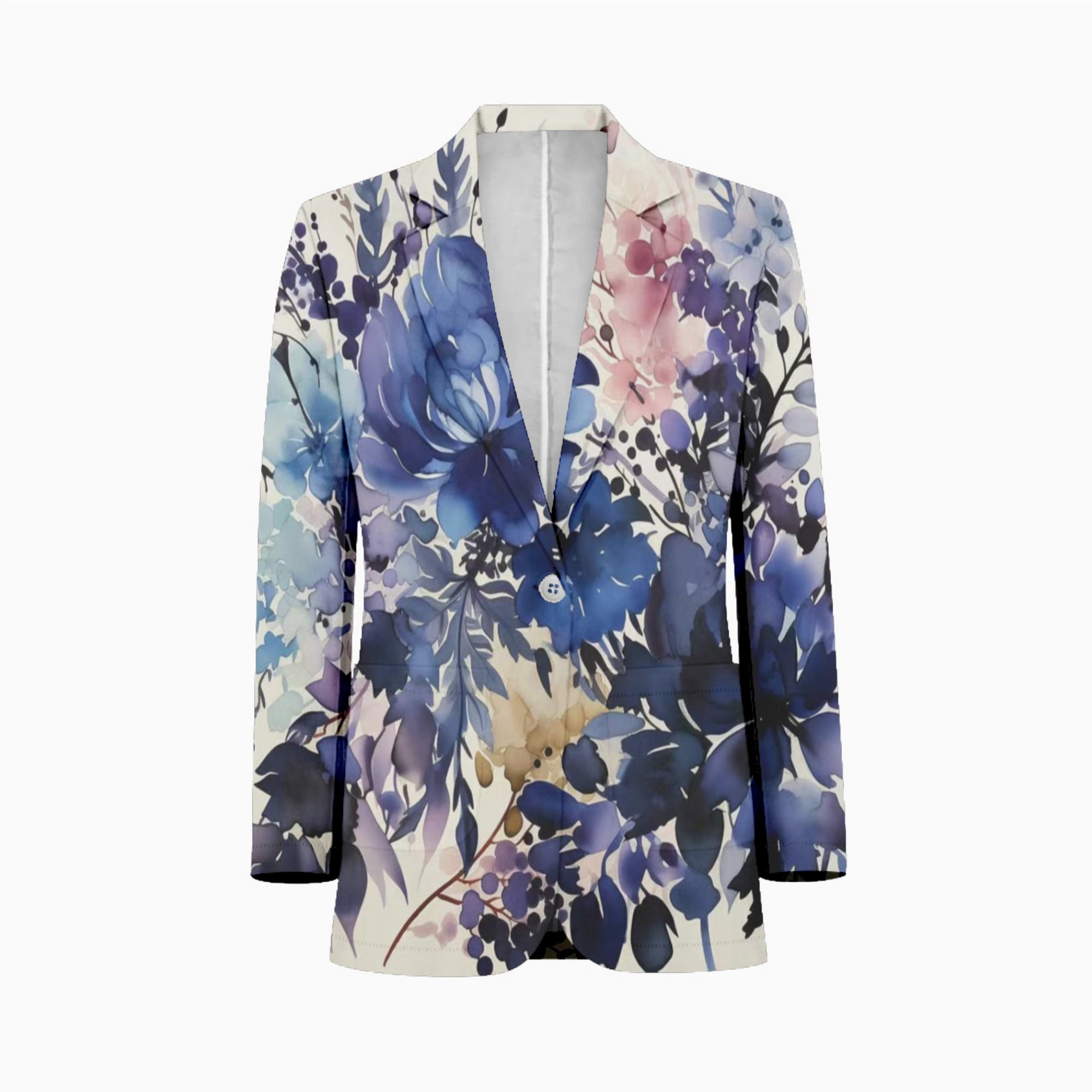 Blue flowerWatercolor (1) Customized Men's Suits full man Shawl Collar ...