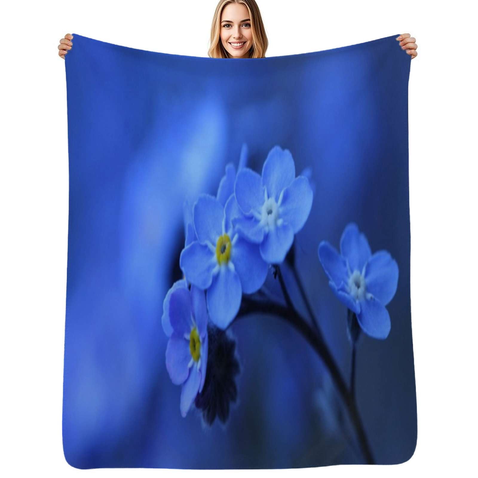 Blue flowers Flannel Blankets Soft Warm Throw Blanket Autumn Camping ...