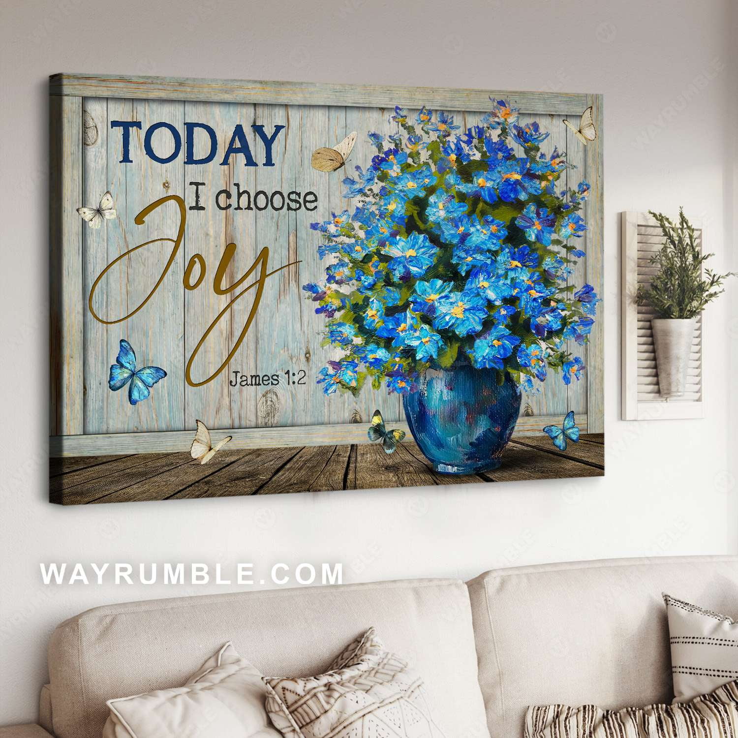 Blue flowers, Flower vase, Beautiful butterflies, Today I choose joy - Jesus Landscape poster ...